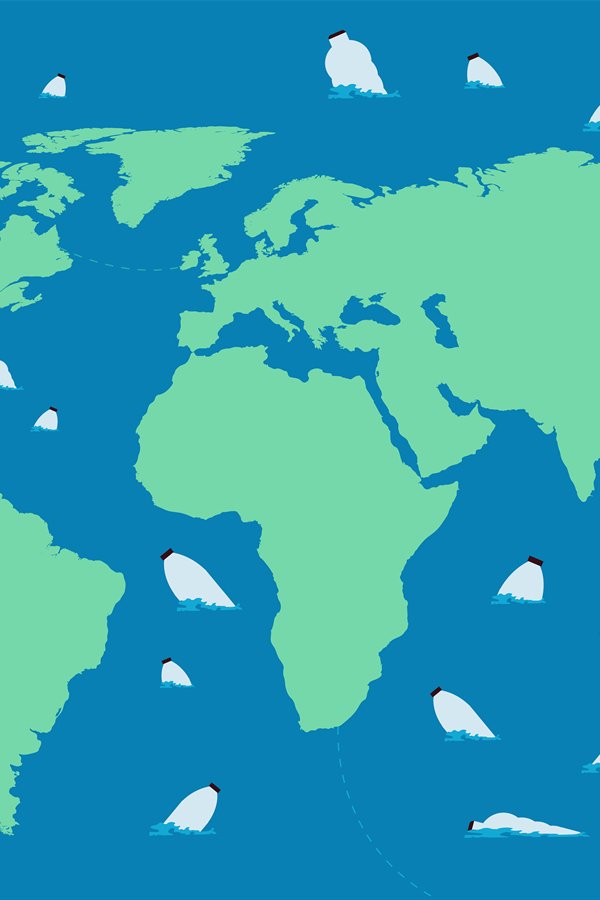 Stop world ocean pollution. Earth map with plastic bottles f