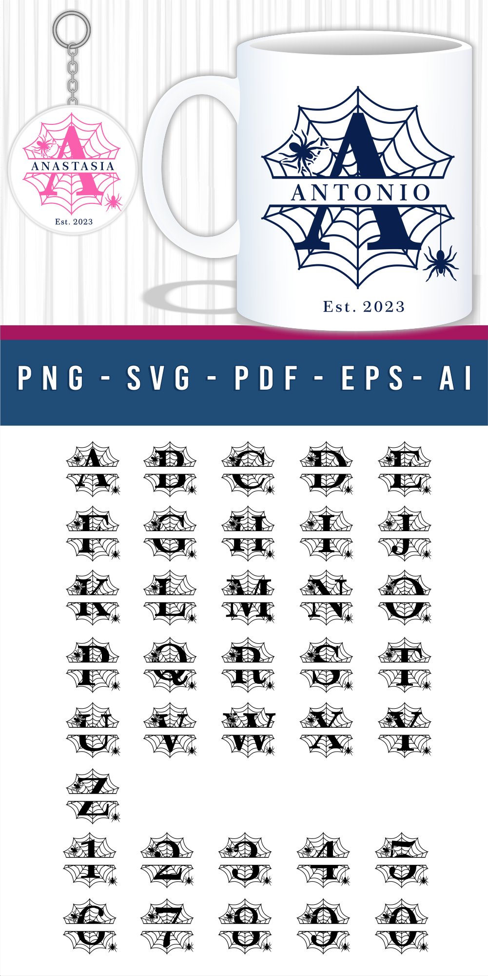 Halloween Spider Web Split Alphabet SVG, Halloween Monogram