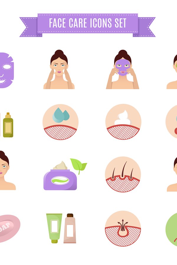 Healthy skin and care vector flat icons