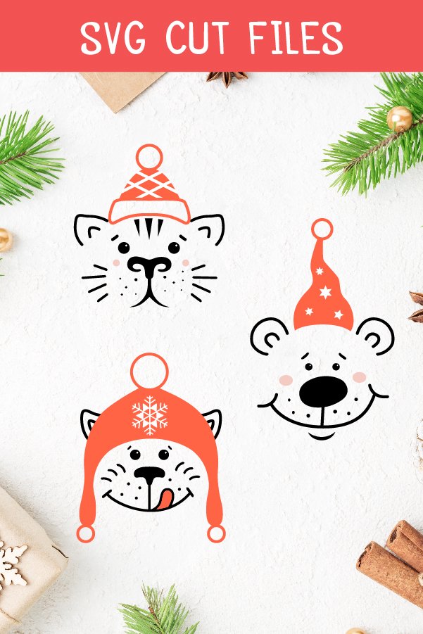 christmas animals svg bundle, animal face svg bundle, winter