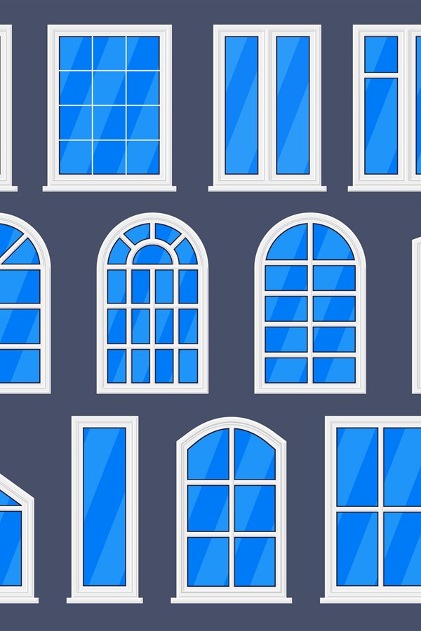 White windows. Plastic home or office windows, transparent g