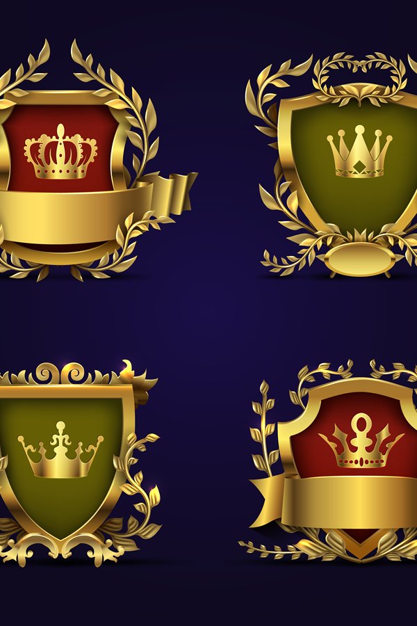 Royal heraldic vector emblems in victorian style with golden