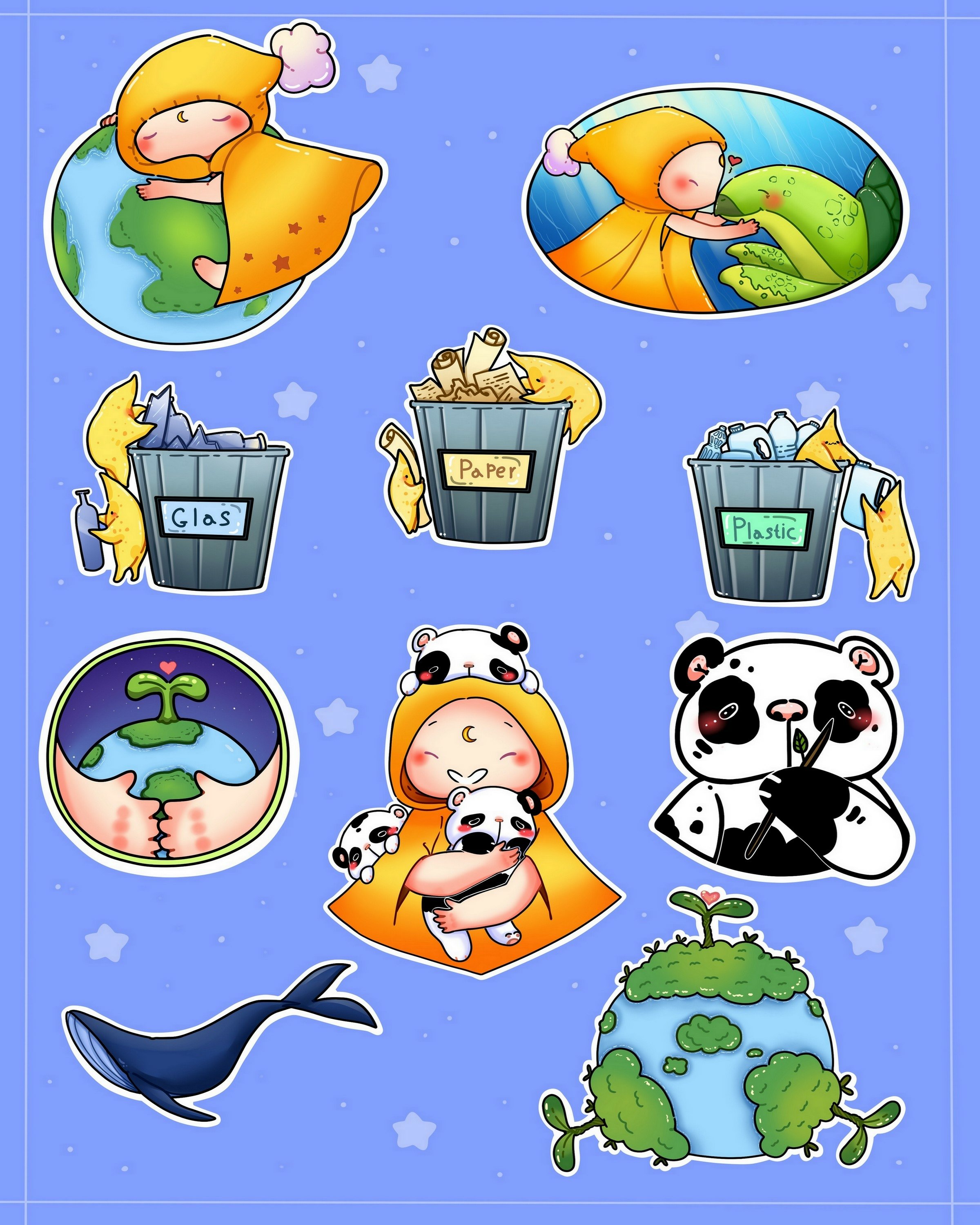Cute stickers protecting nature Stickers with animals.
