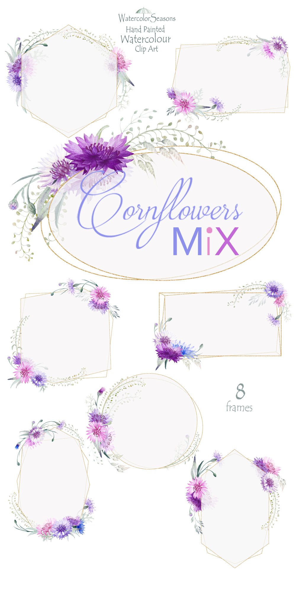 Watercolor Geometrical Frames, Floral clipart, Wedding PNG