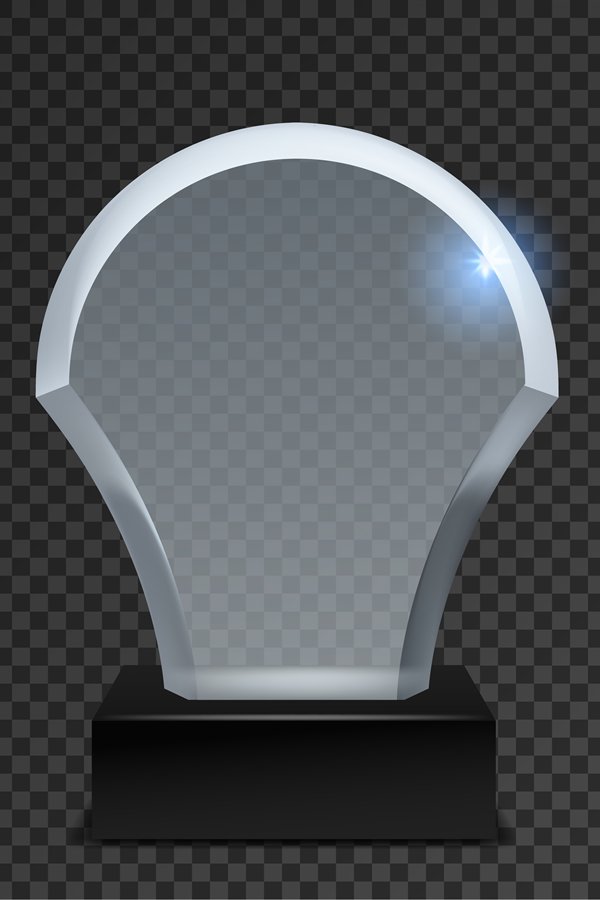 Glass acrylic trophy. Crystal award plate for sport, scienti