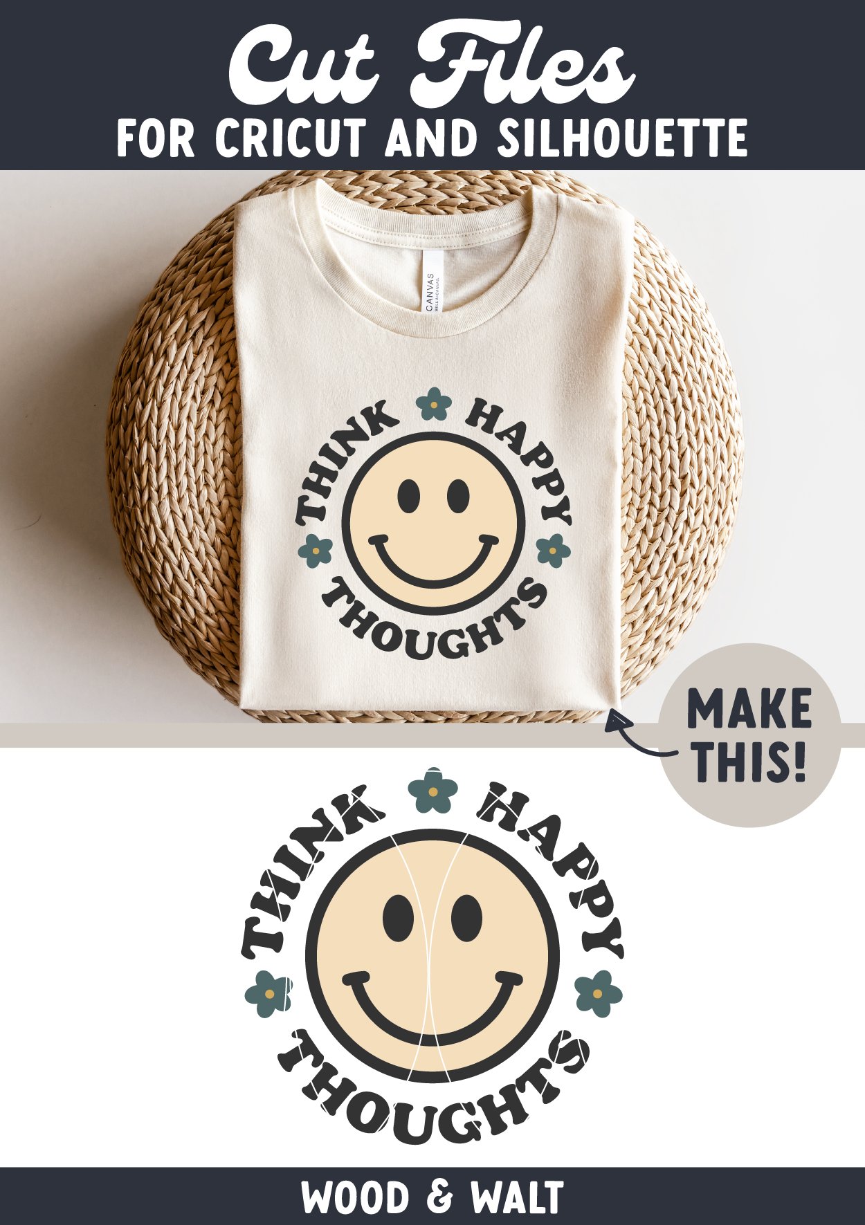 Think Happy Thoughts SVG | Retro SVG (1824036) | SVGs | Design Bundles
