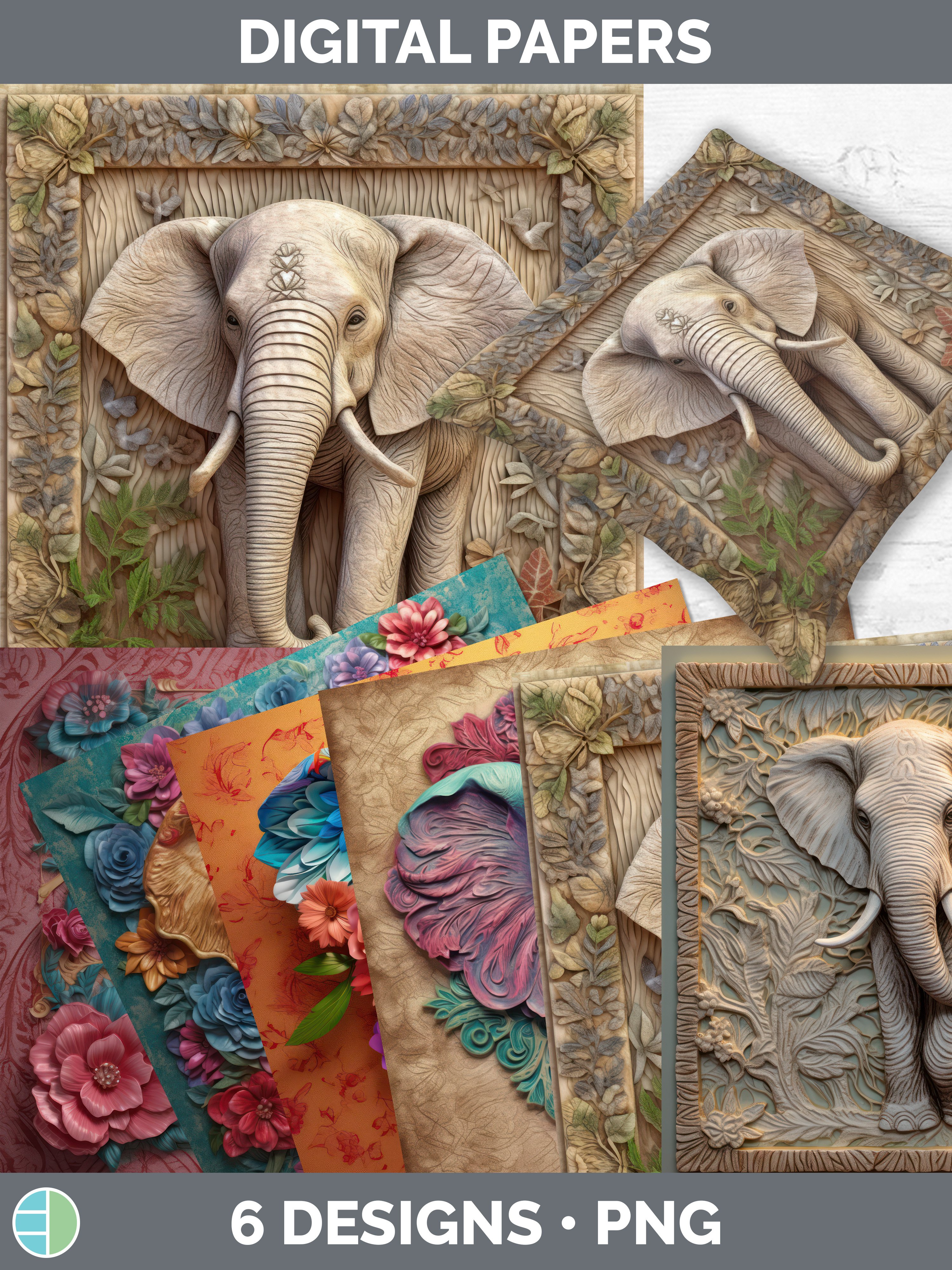3D Elephant Paper Backgrounds | Digital Scrapbook Papers Des