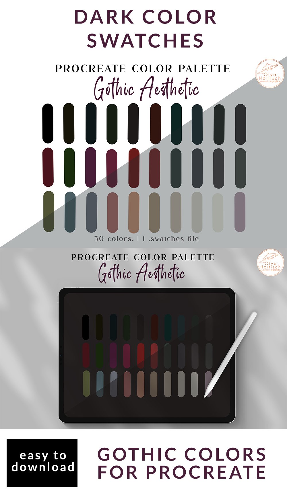 Gothic Procreate Color Palette. Dark Color Swatches