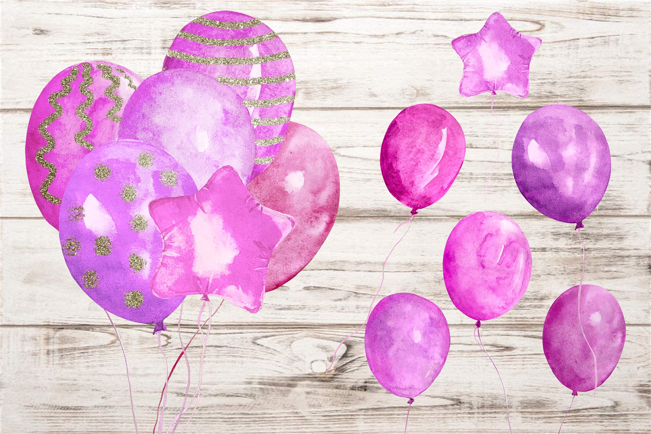 Watercolor Pink Balloons Clip Art Set