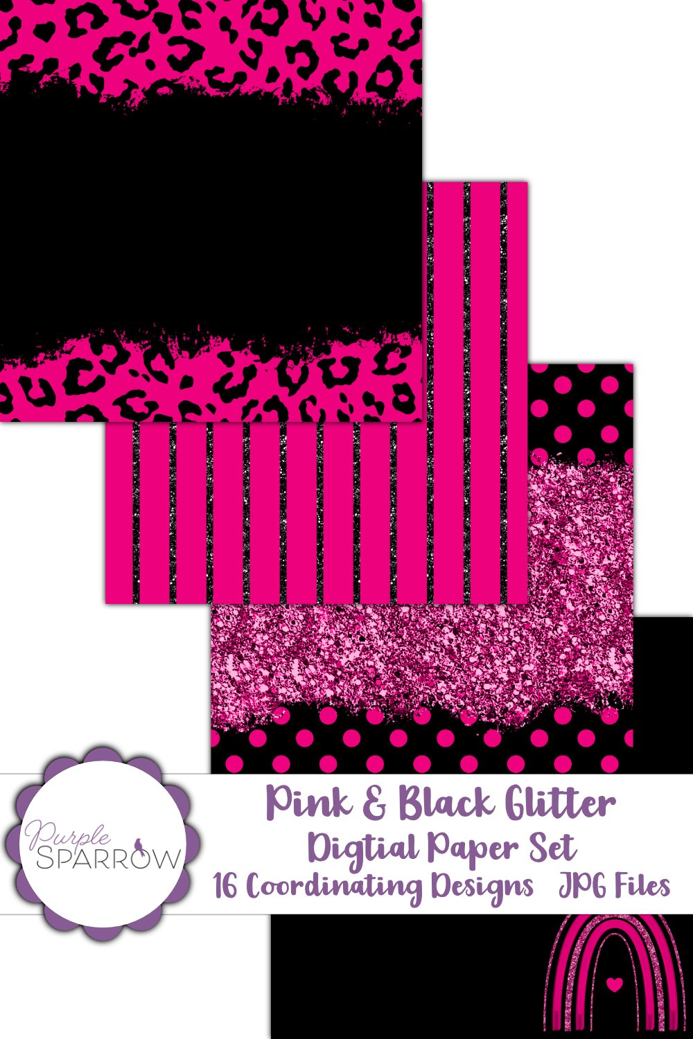 Pink and Black Glitter Digital Papers