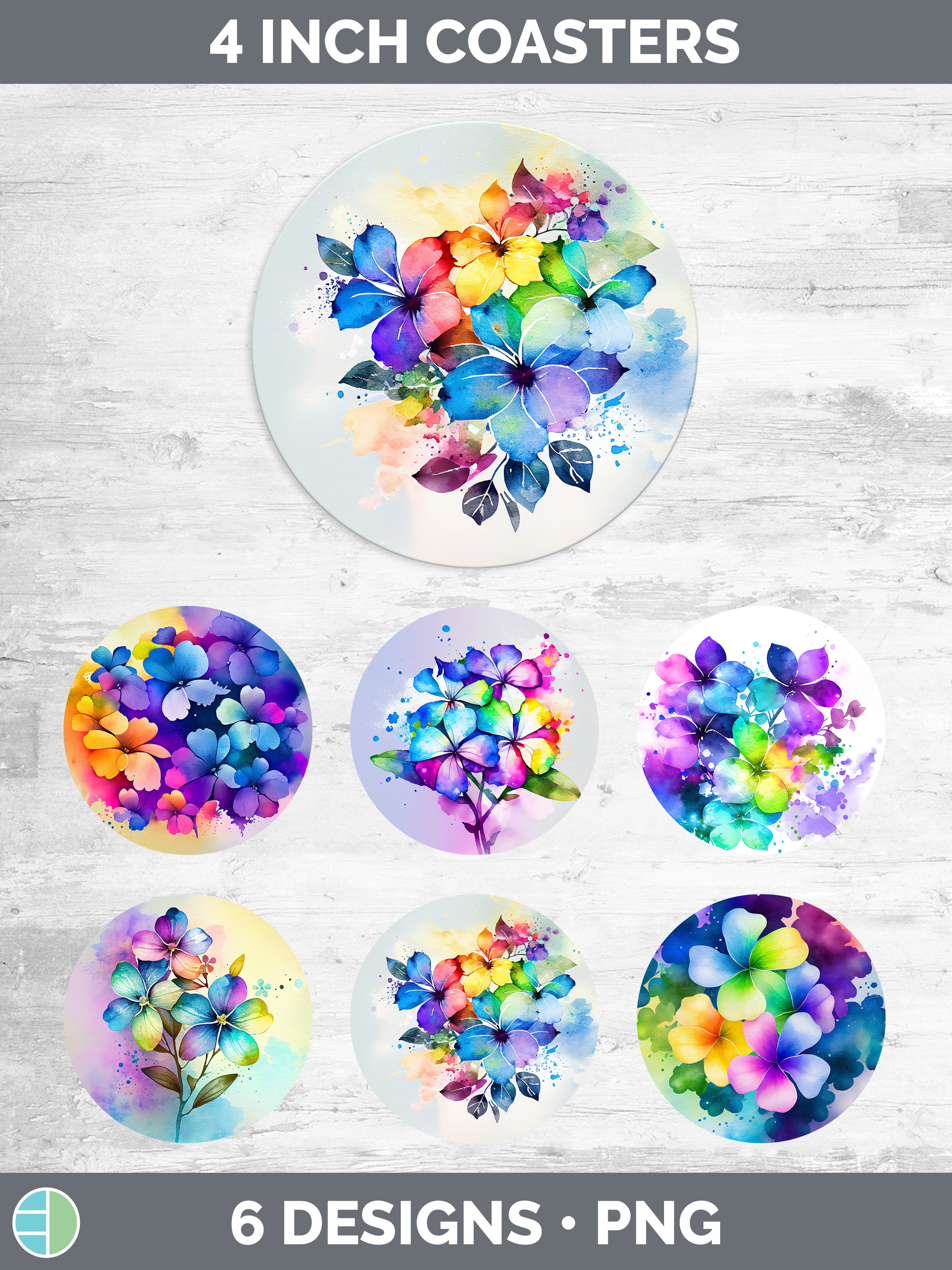 Rainbow Periwinkle Flowers Round Coaster | Sublimation Coast