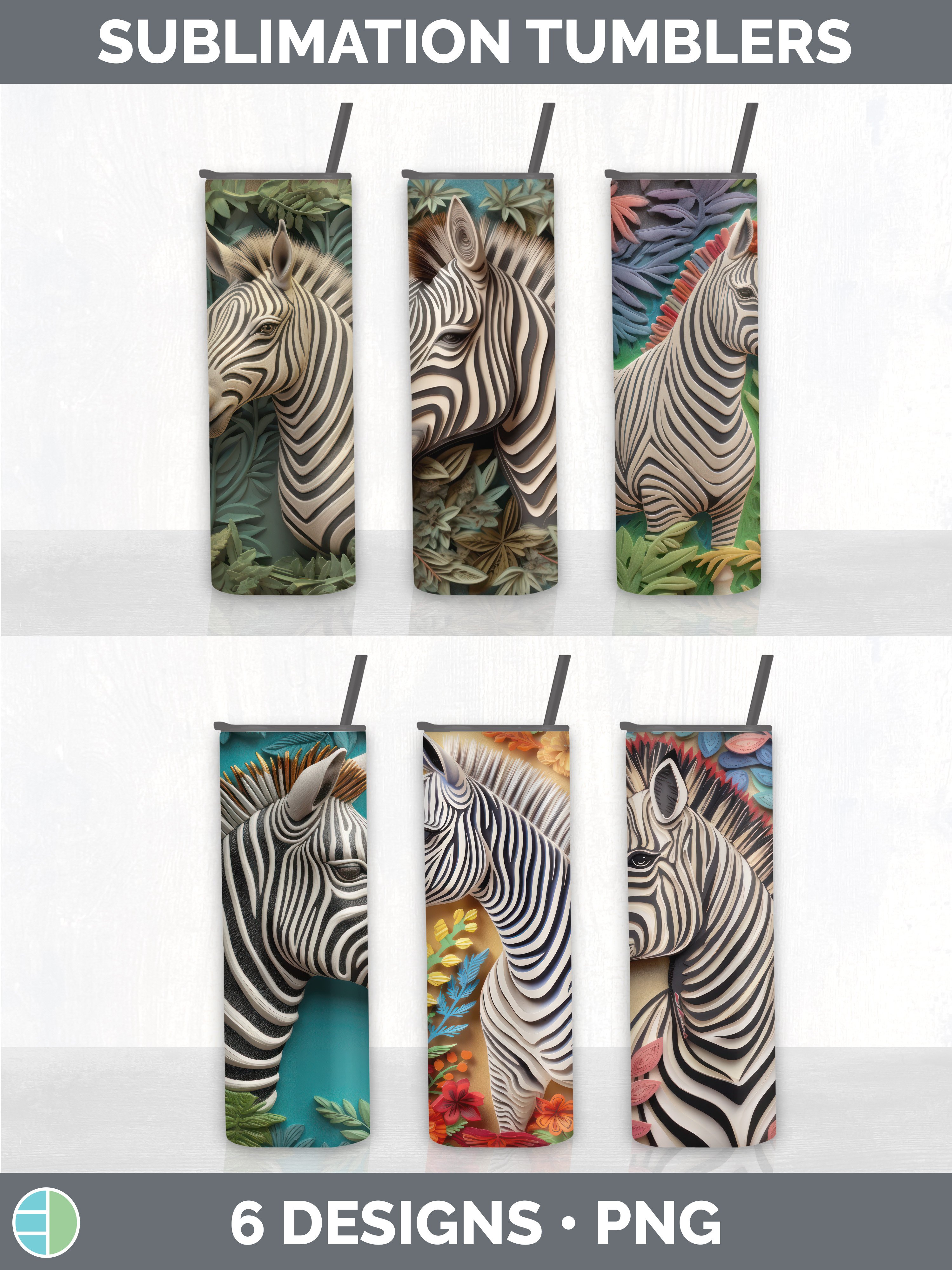 3D Zebra Tumbler | Sublimation 20 oz Skinny Tumbler Designs