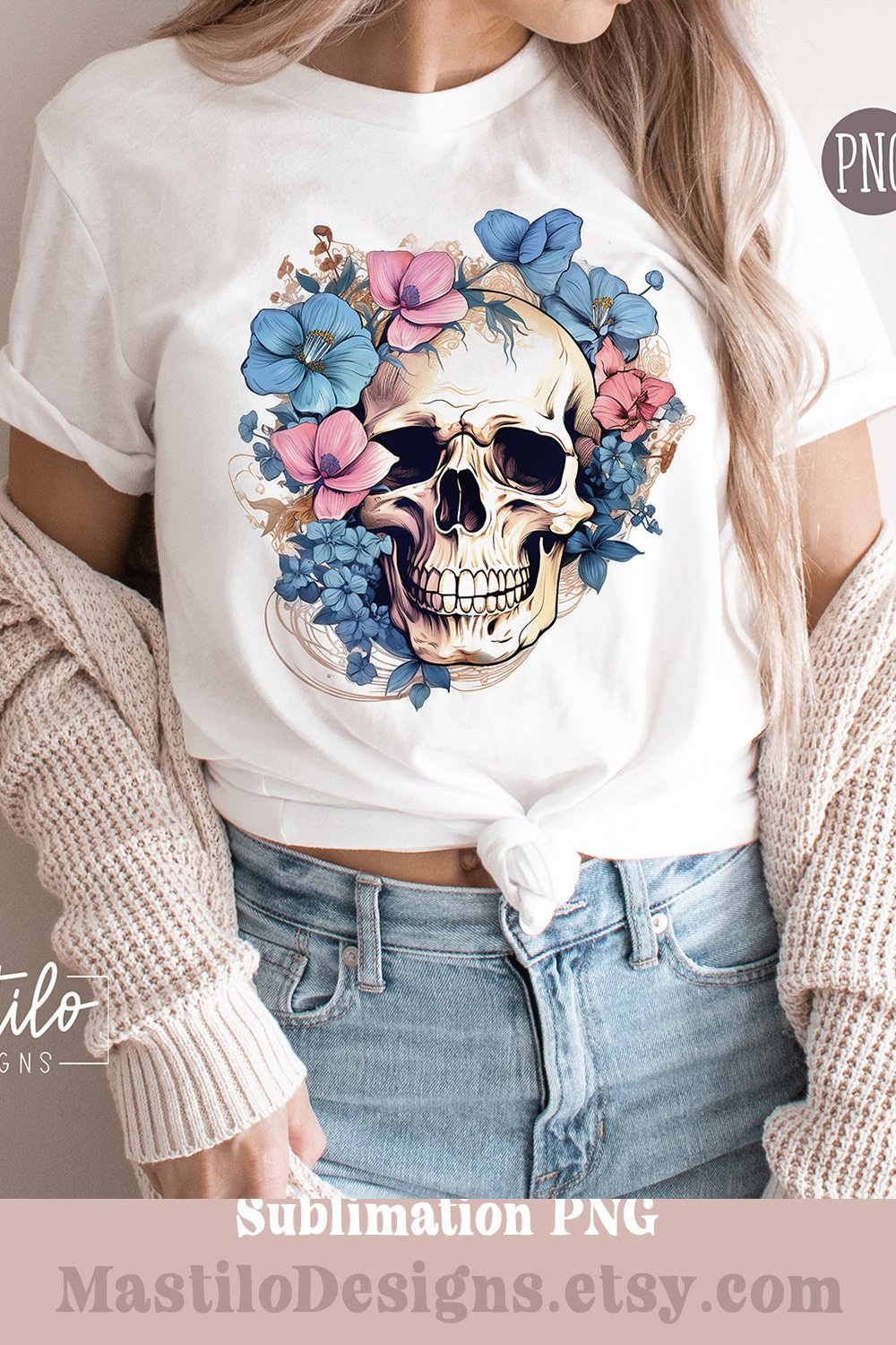 Skull And Flowers Sublimation Design | Floral Skulls Png
