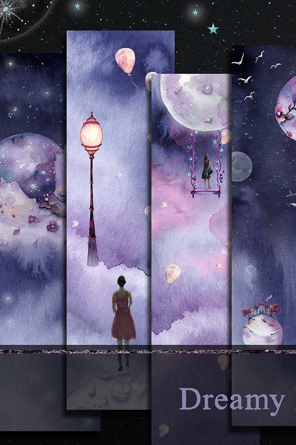 10 Dreamy Watercolor Bookmarks with Fantasy Illustrations