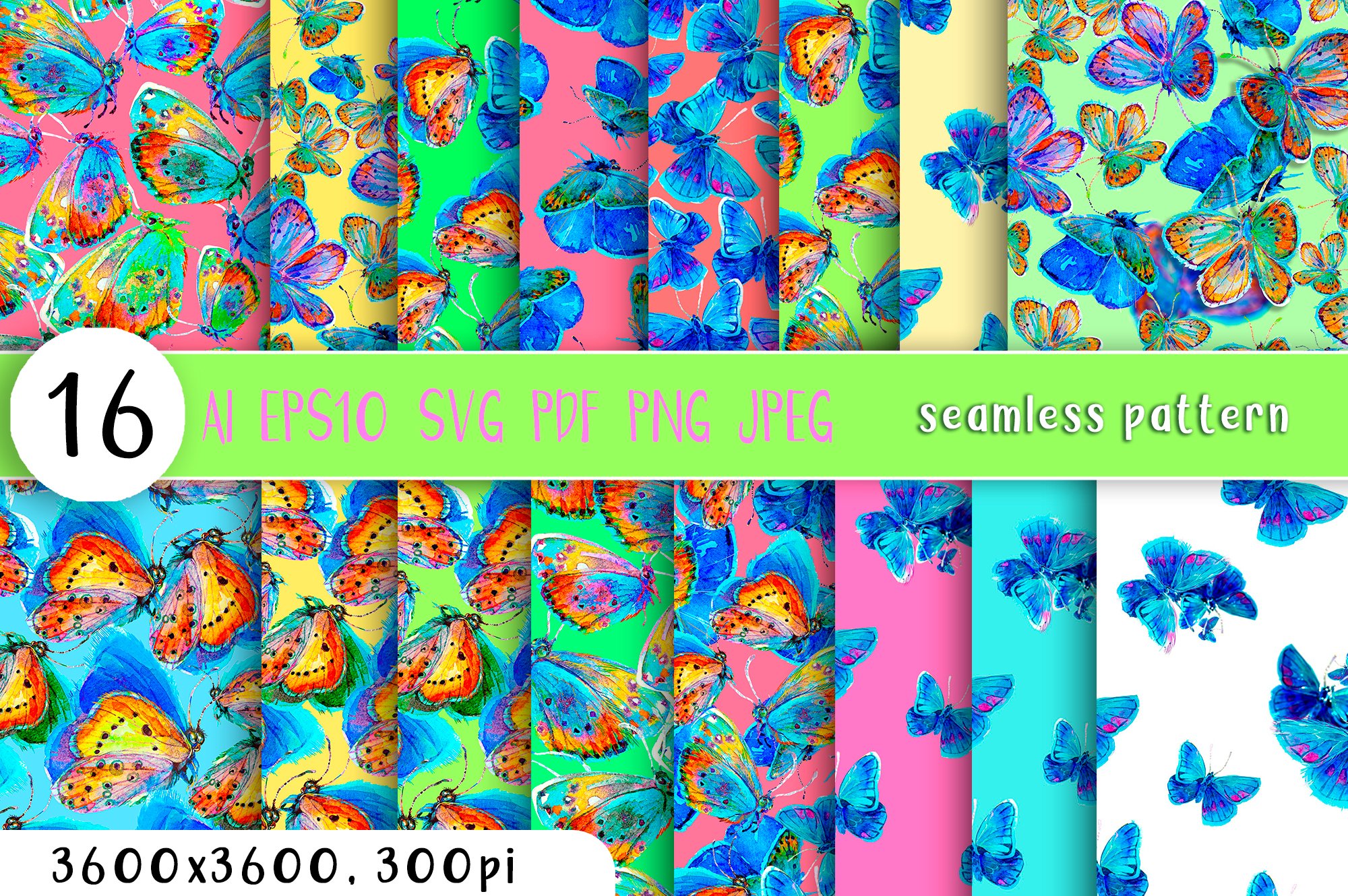 Bundle of Seamless textures/Watercolor Butterflies (1781665)
