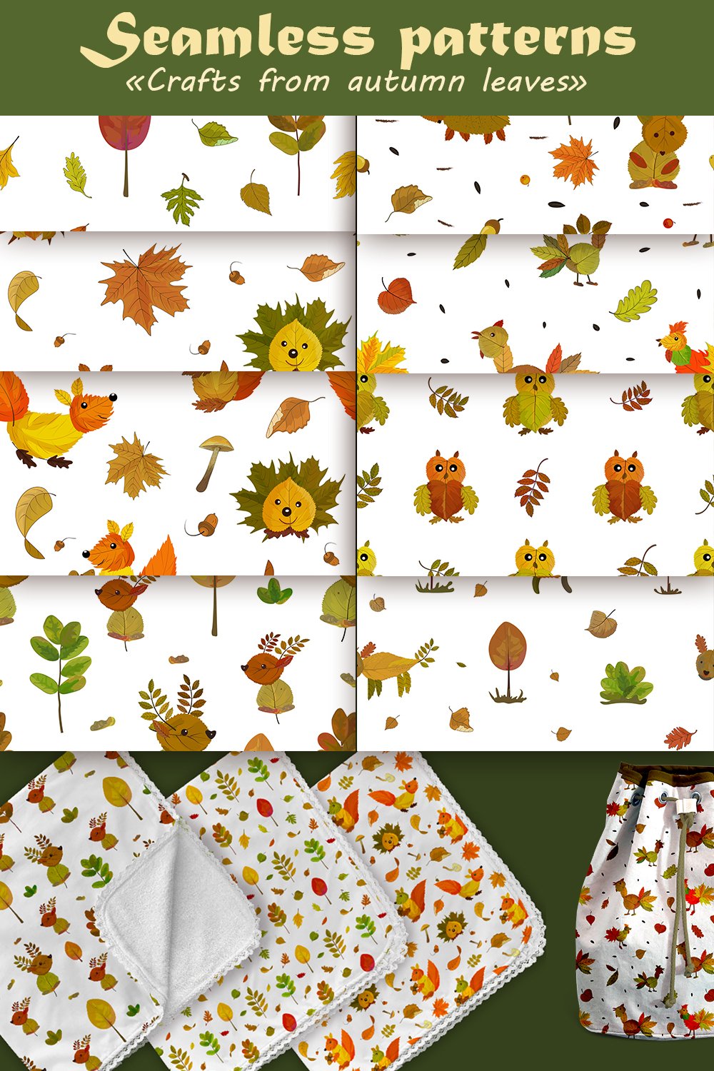 Seamless patterns_Crafts from autumn leaves