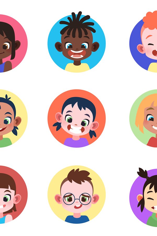Children avatar. Faces childhood cute kids boys girls avatar