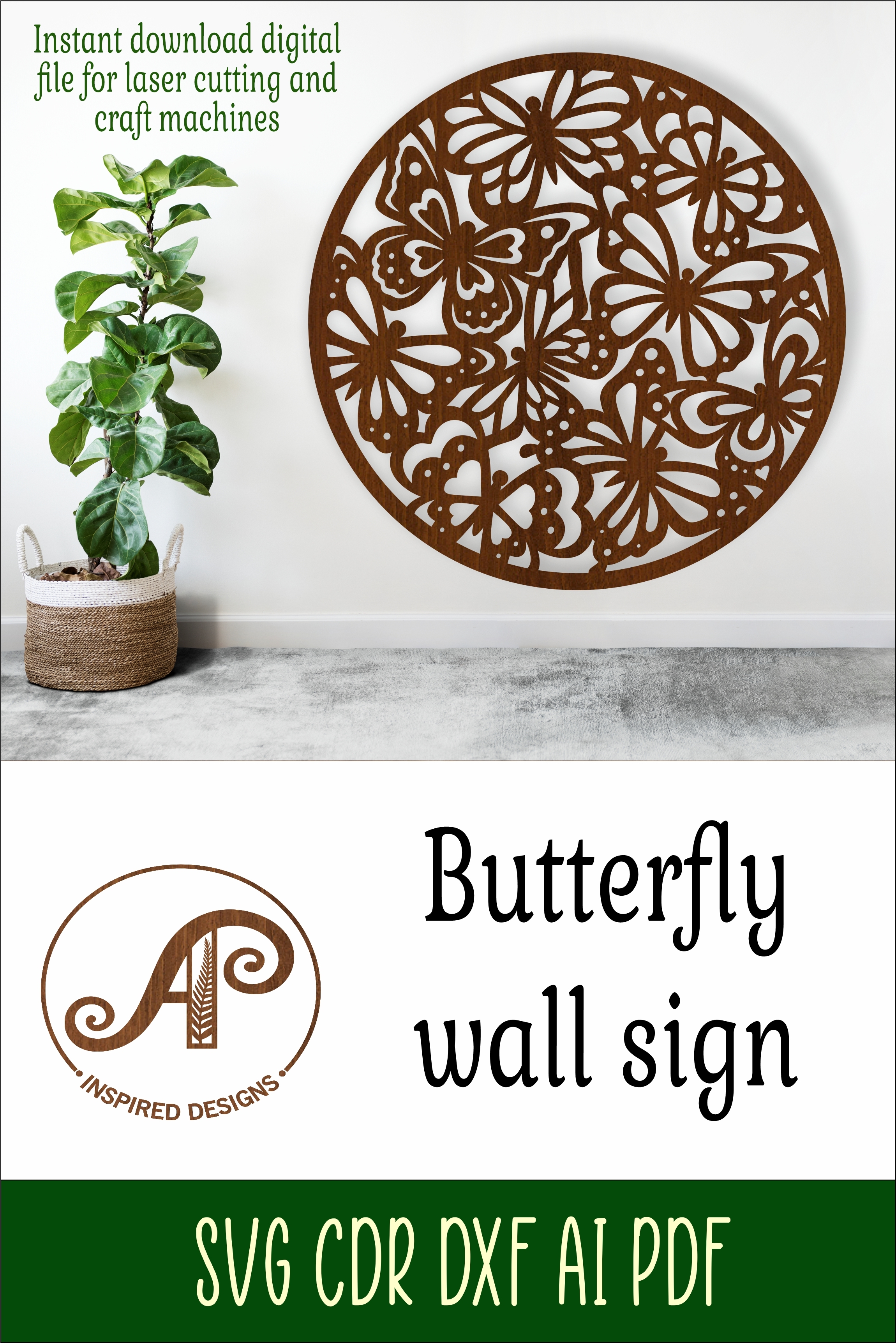 Butterflies circle wall sign, SVG file.