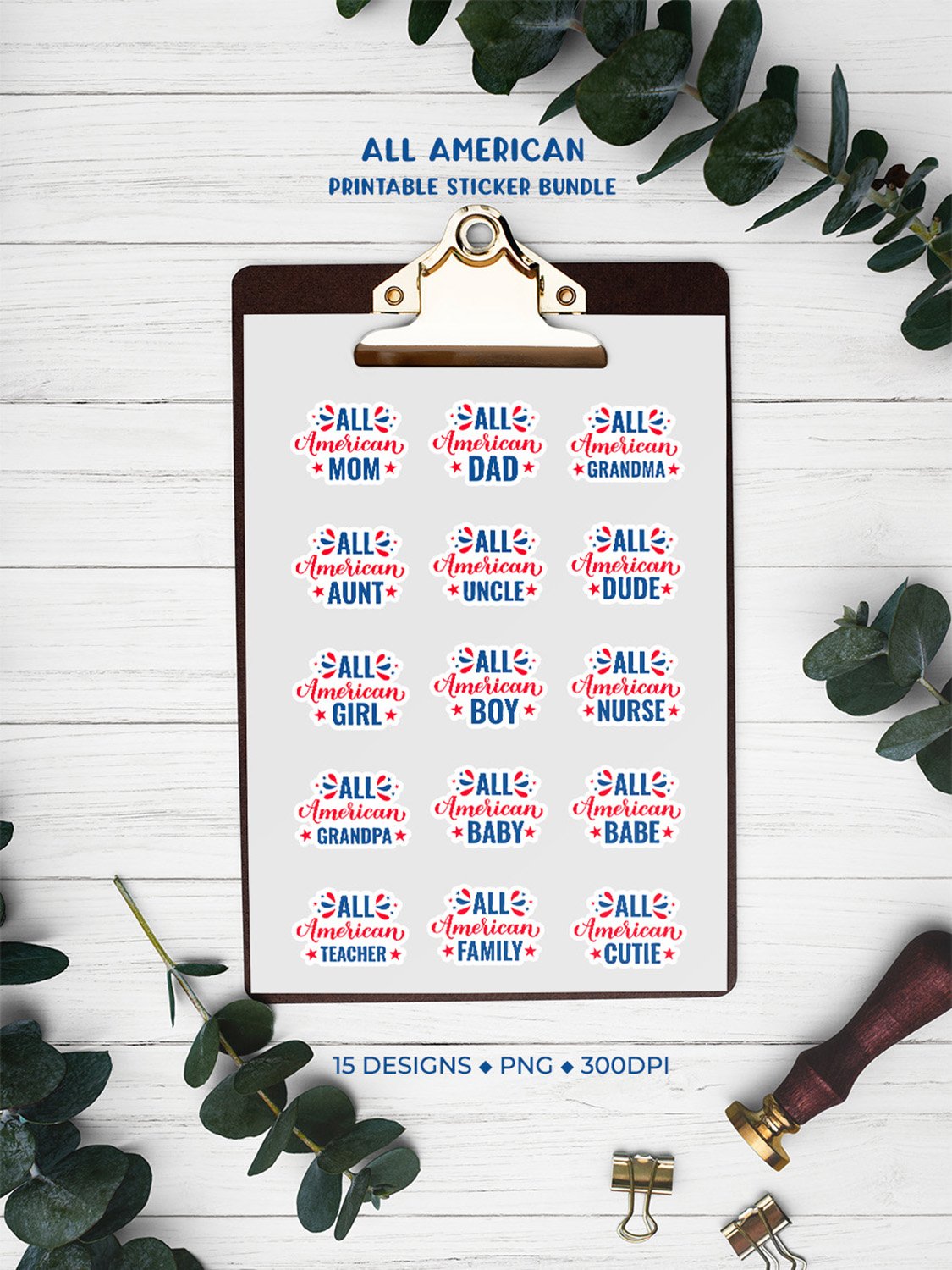 All American sticker bundle. 4th of July stickers printable