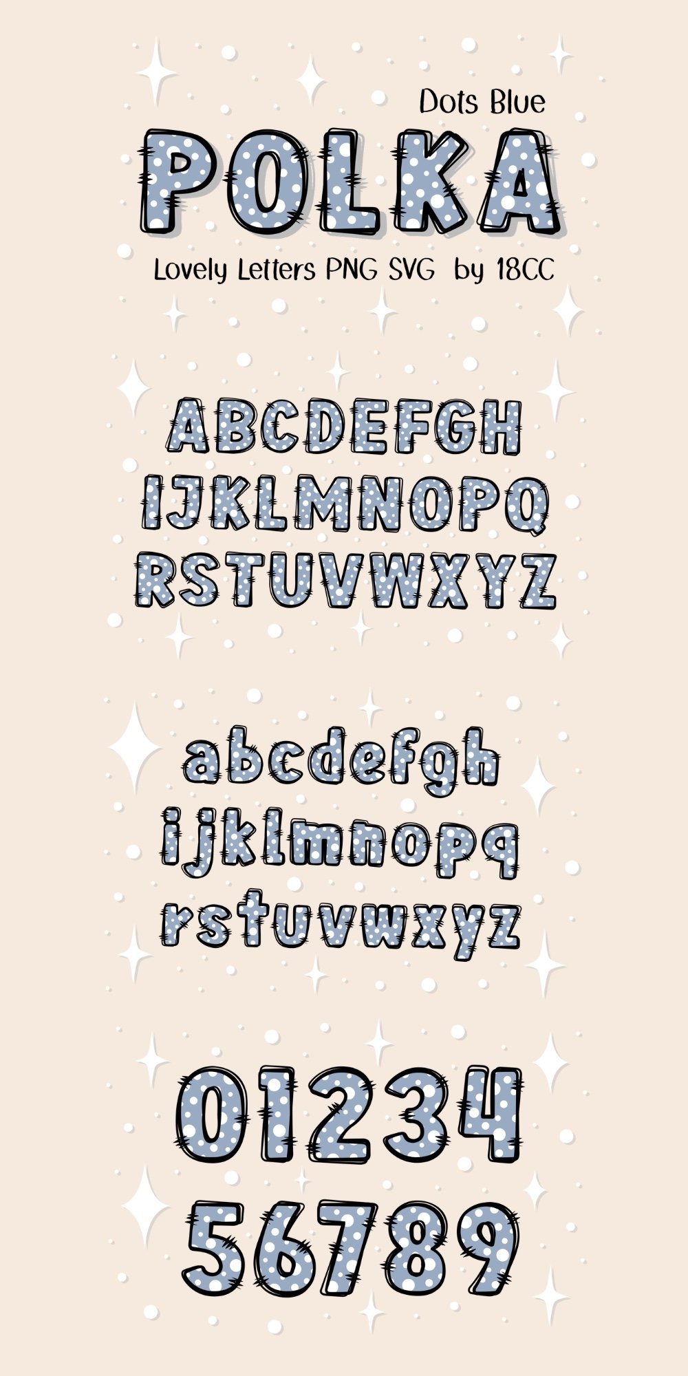 Blue Polka Dots Alphabet Letters PNG SVG