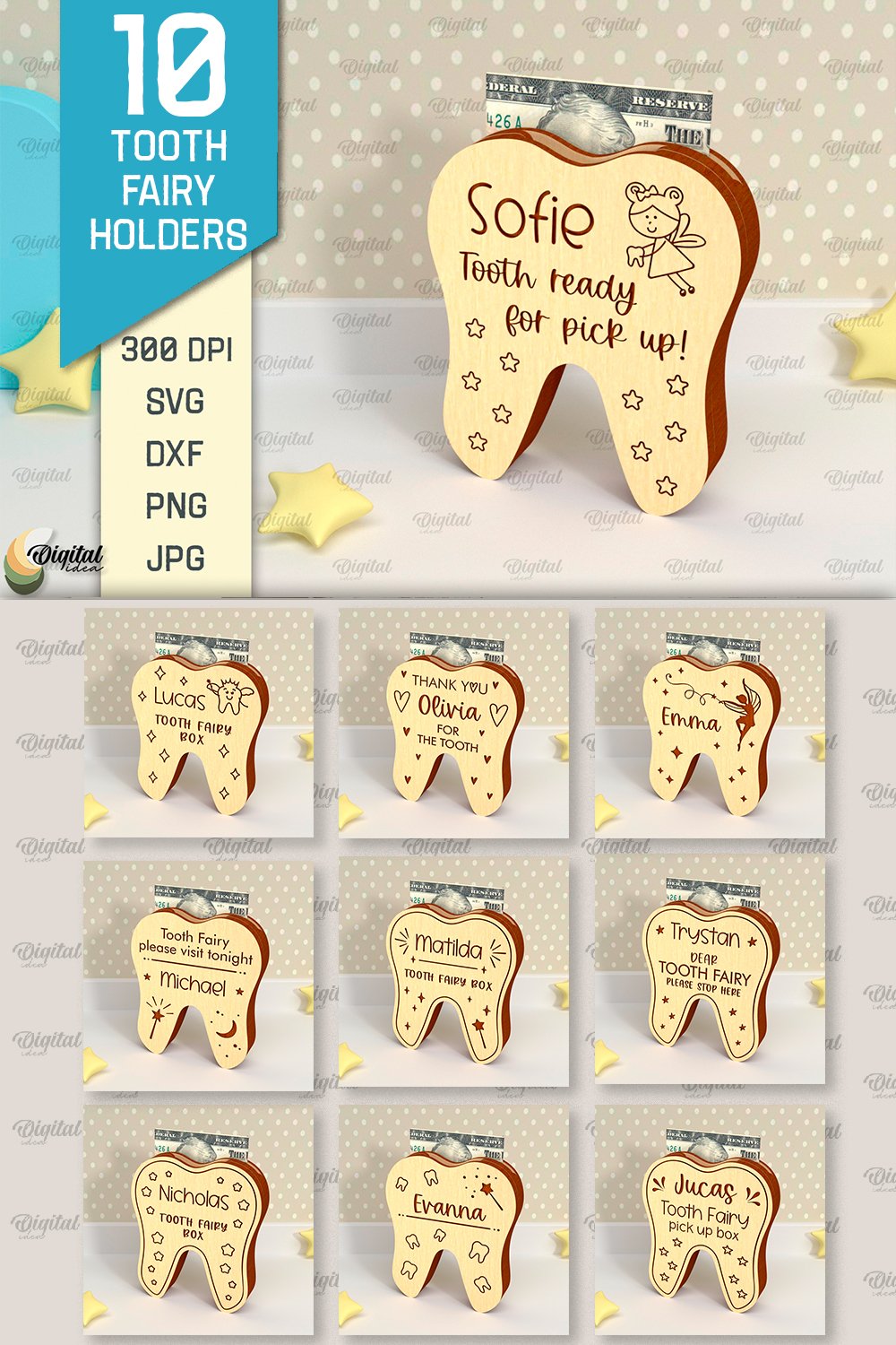 Personalized Tooth Fairy Holders Laser Cut Bundle