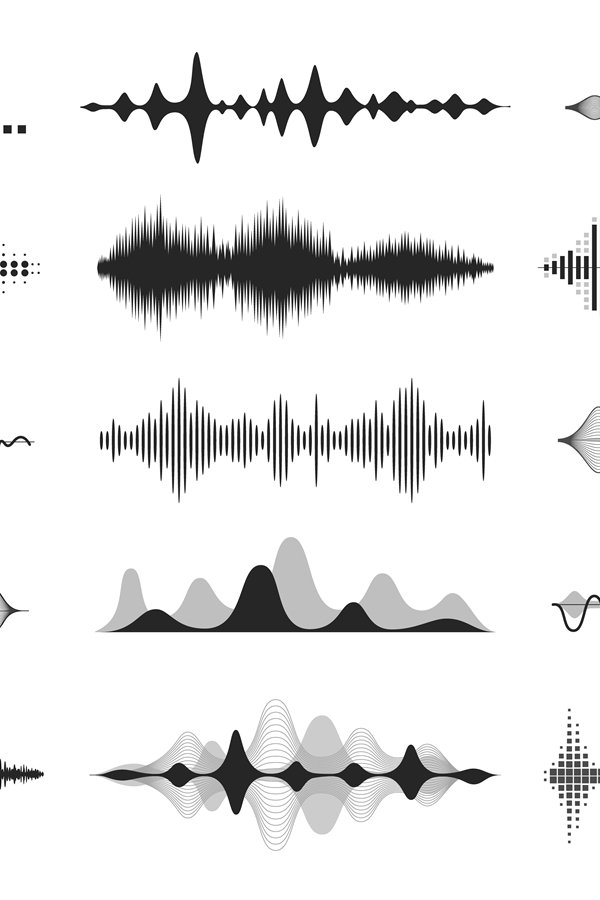 Black sound waves. Music audio frequency, voice line wavefor