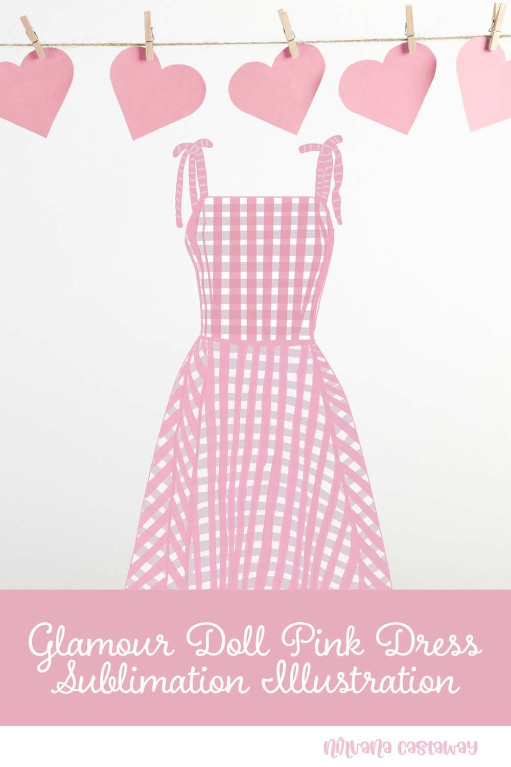Doll Glam Pink Dress Sublimation Illustration Bundle