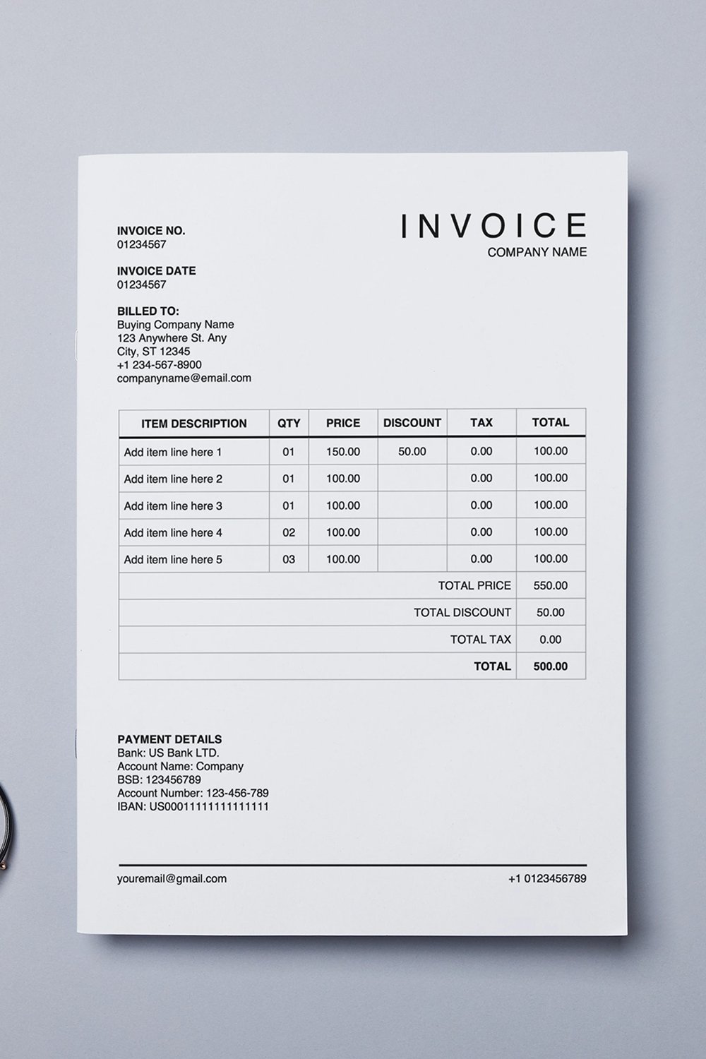 Invoice sample | payment receipt template | word and docs