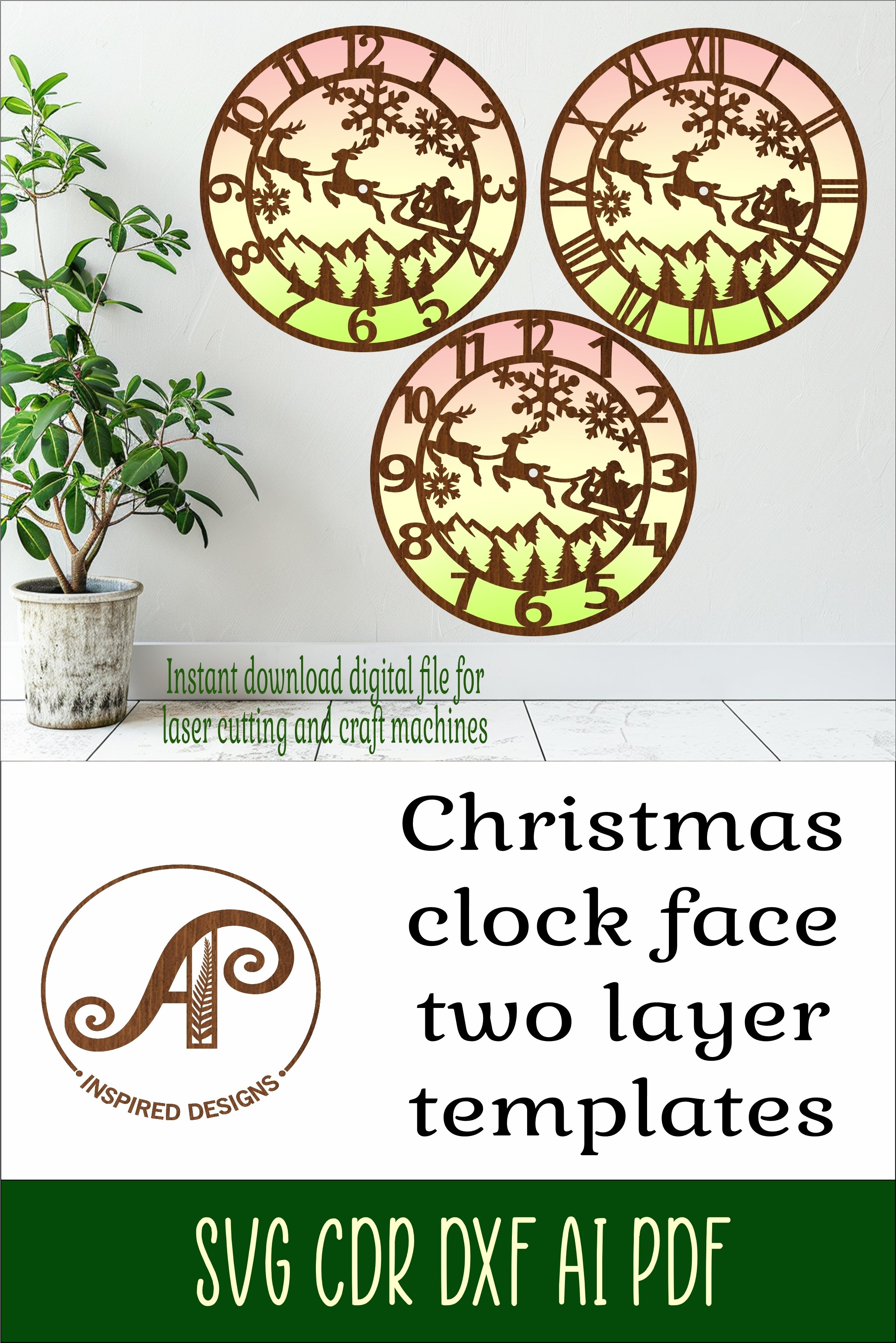 Christmas wall clock laser cut files, SVG
