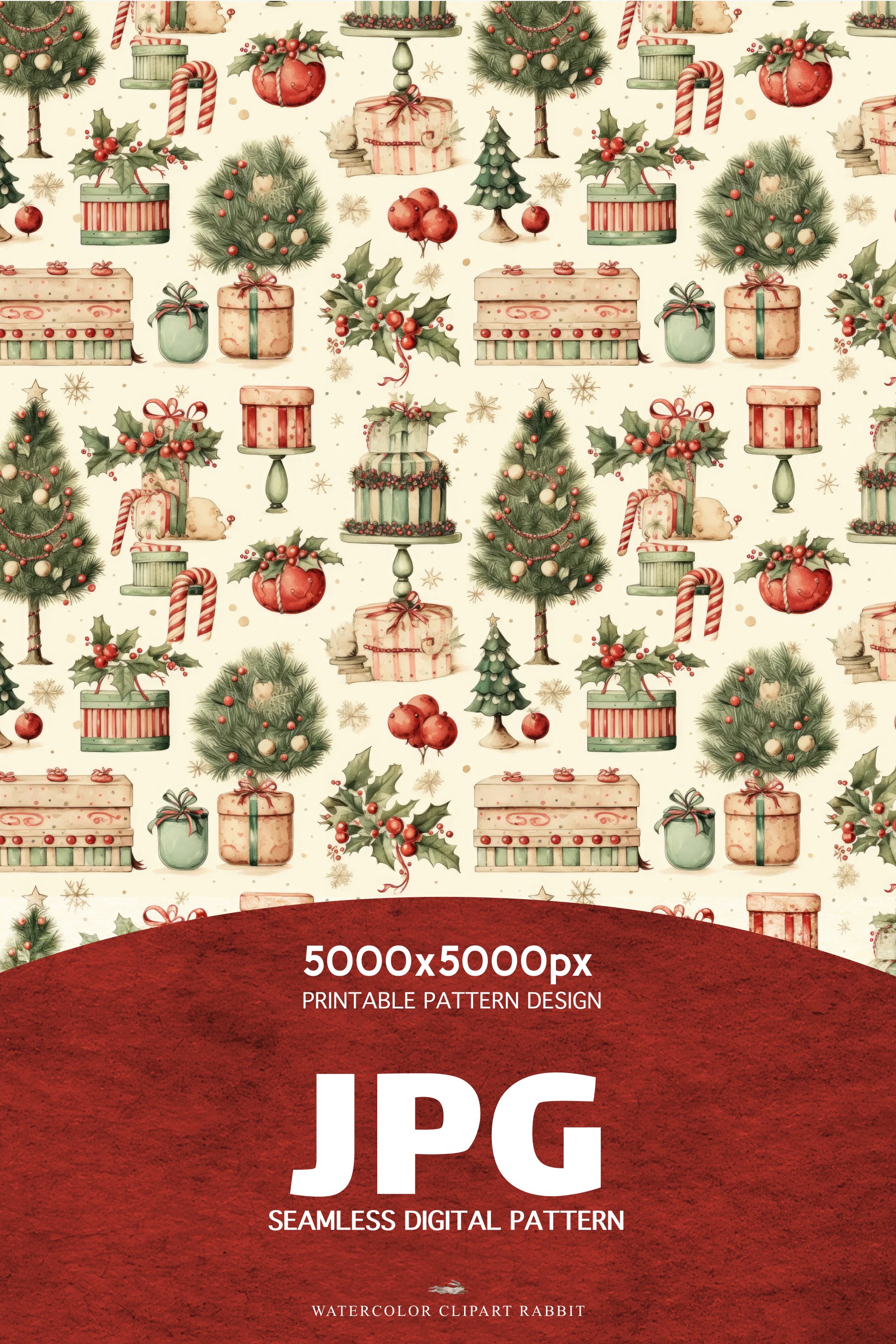 Vintage Christmas Pattern Winter Print Paper JPG Santa Gift