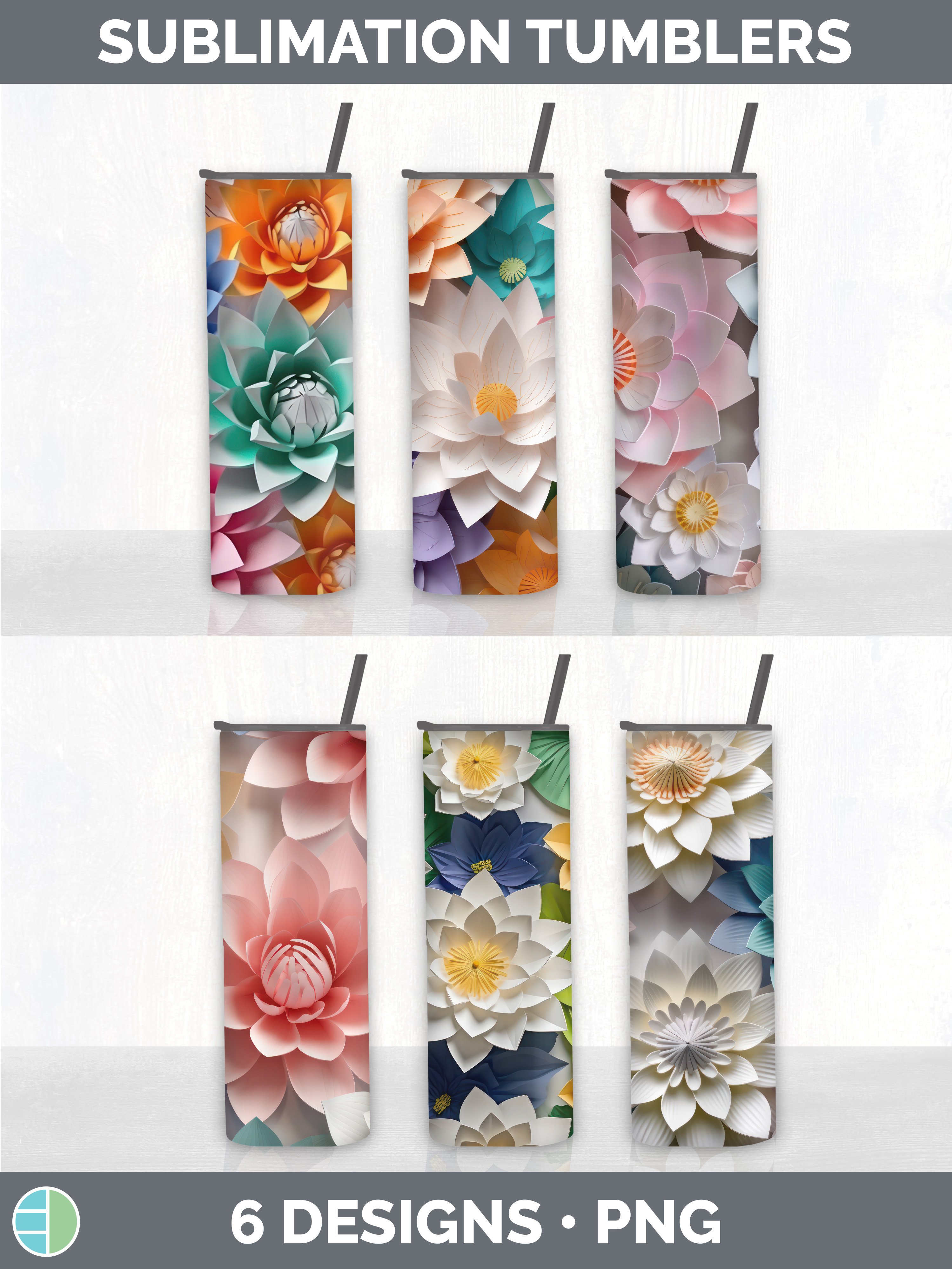 3D Paper Lotus Flowers Tumbler | Sublimation 20 oz Skinny Tu