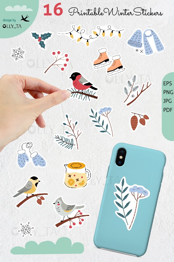 Winter sticker bundle| Printable Sticker Cricut 16 (1626177)