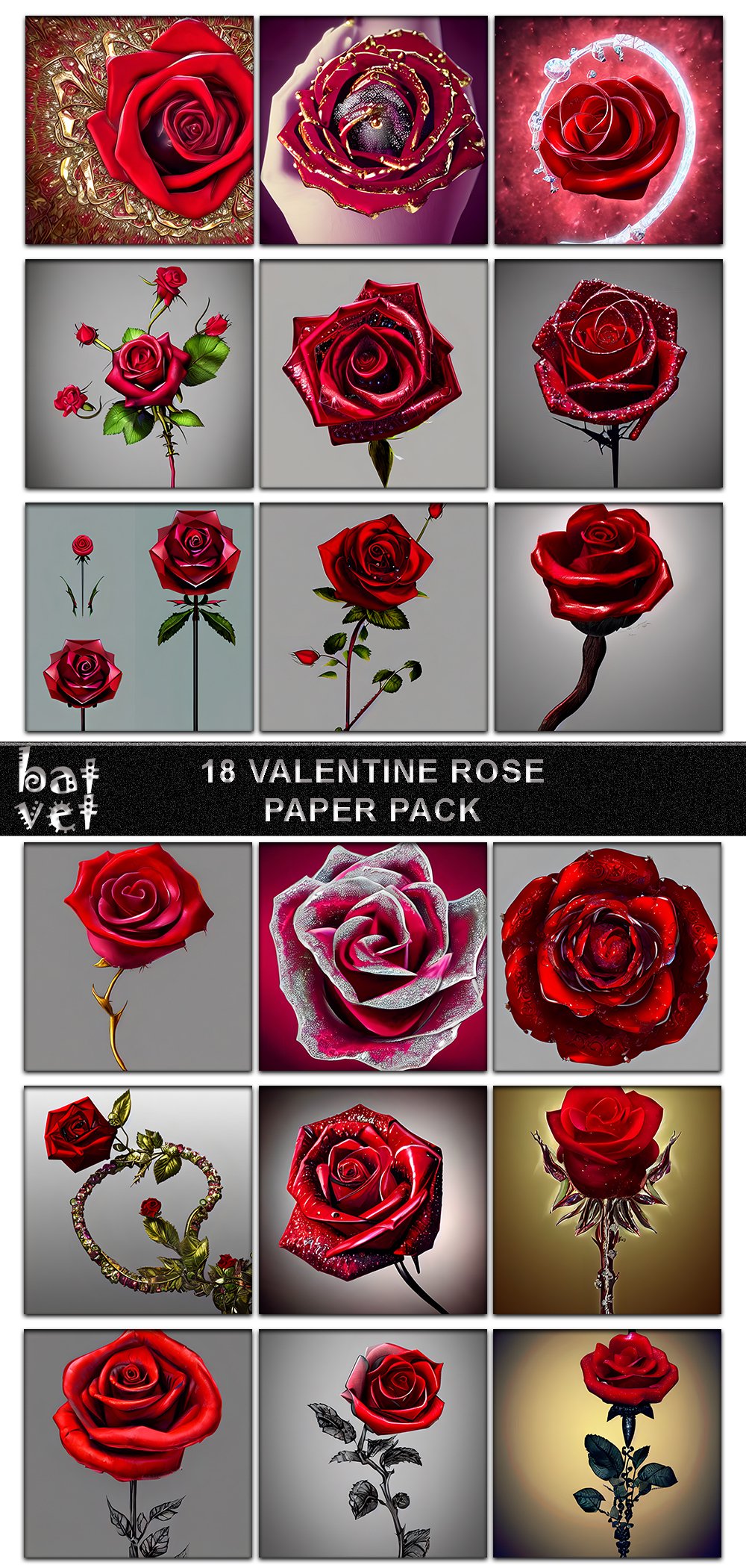 Red Rose Clipart Bundle | Rose Illustration Pack
