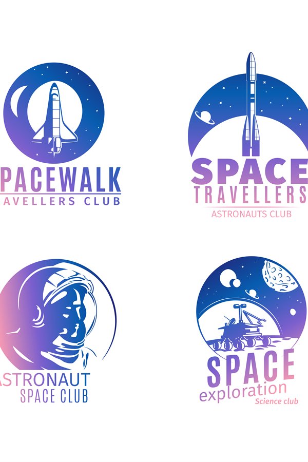 Colorful retro style space logo set