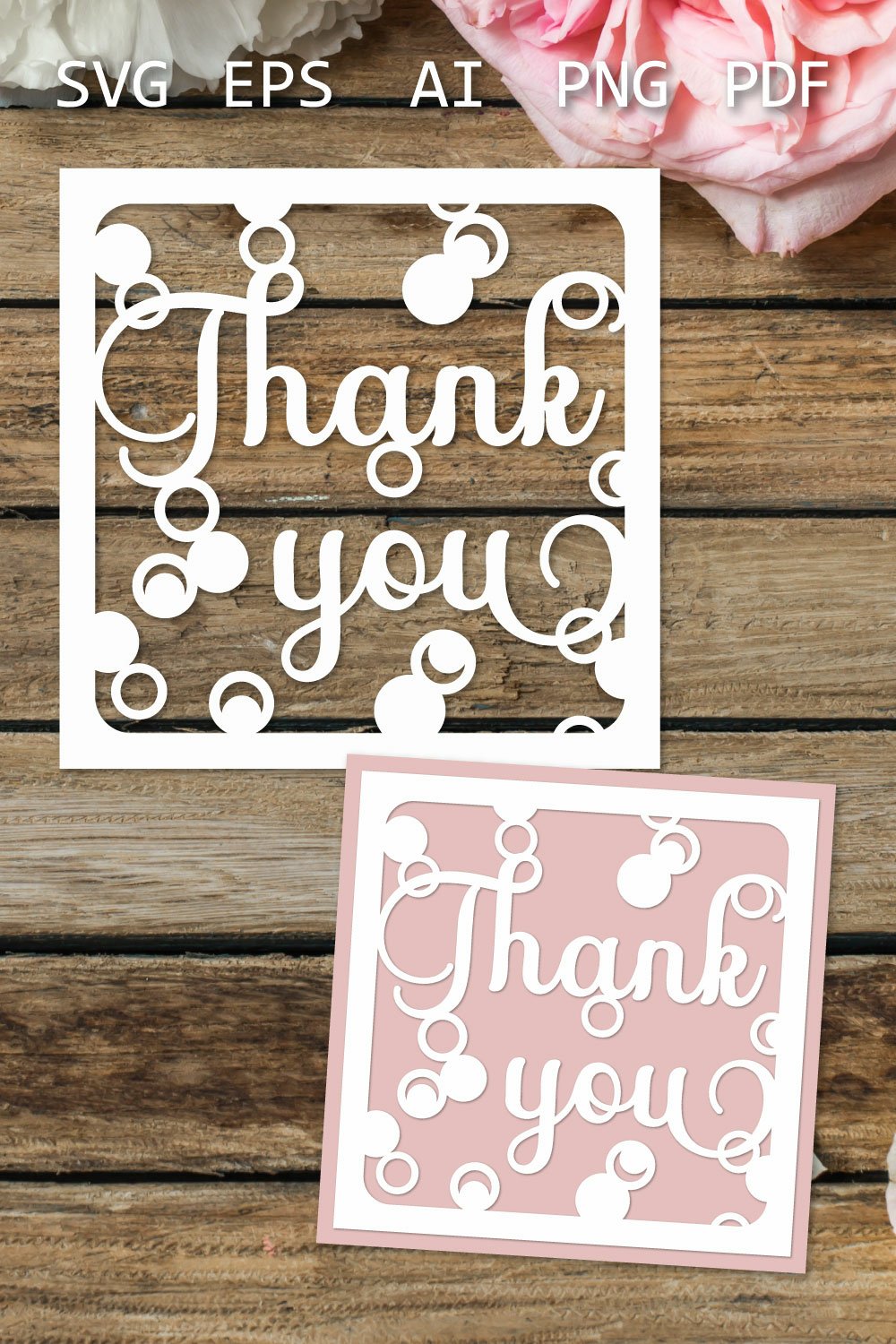 Thank you card template, Thank you paper cut design SVG