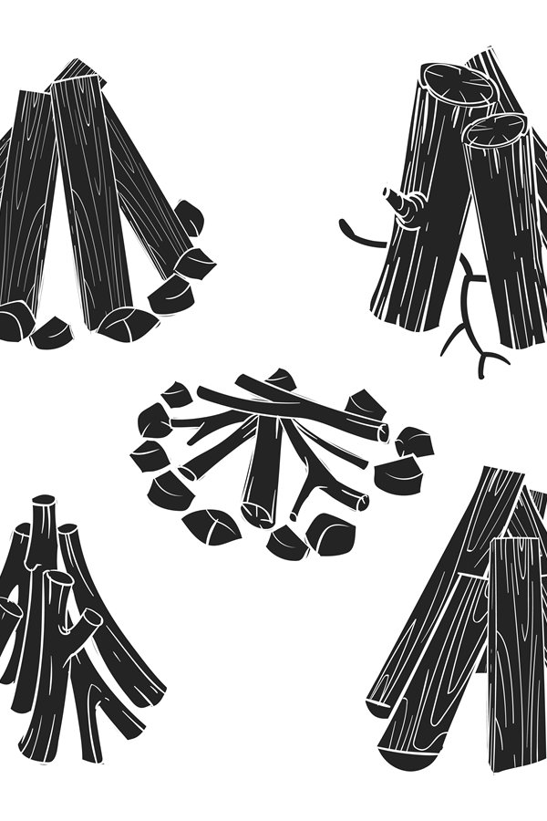 Black silhouettes wooden logs for fire vector illustration