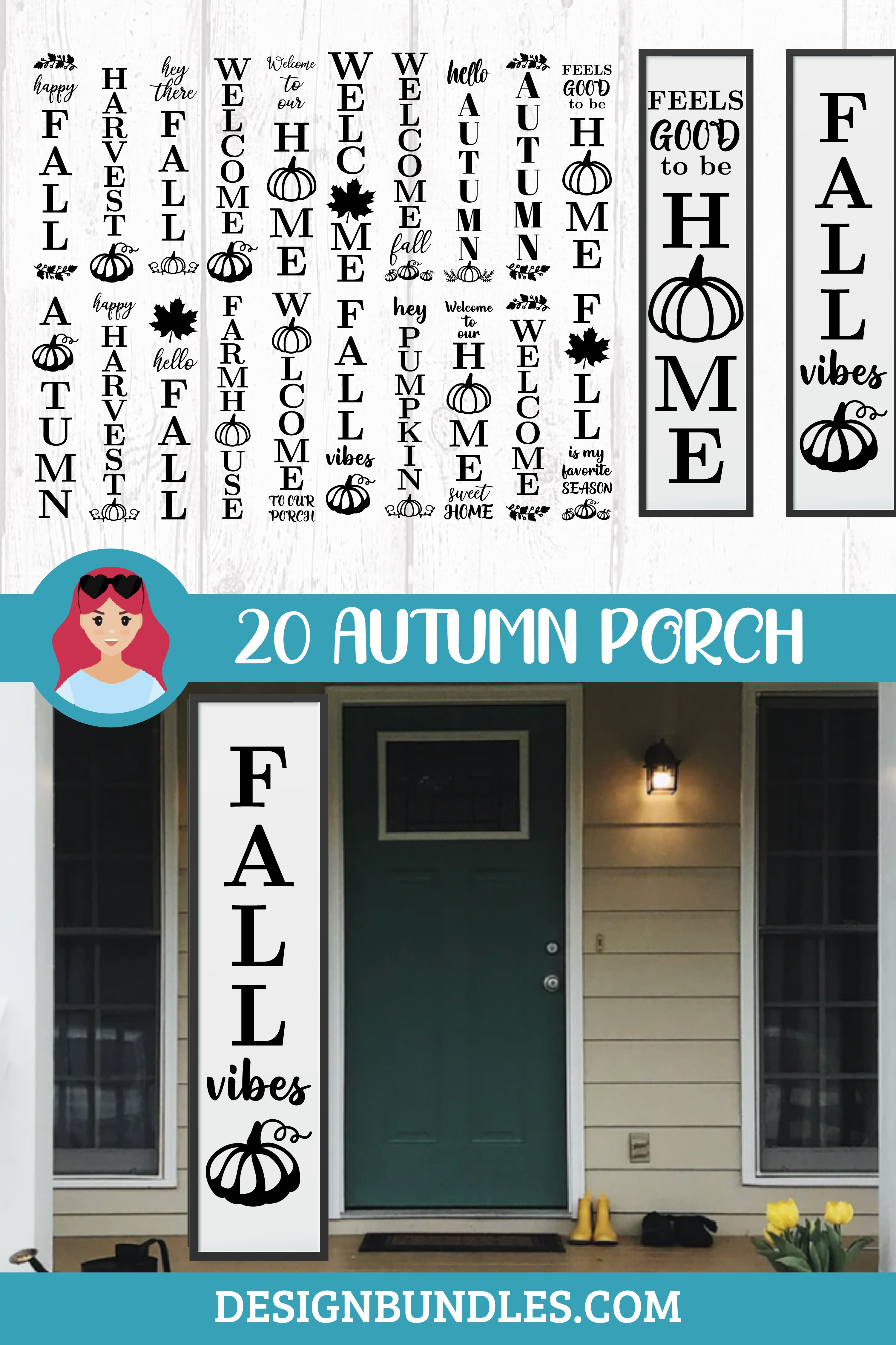 Autumn Porch Signs, door vertical signs bundle