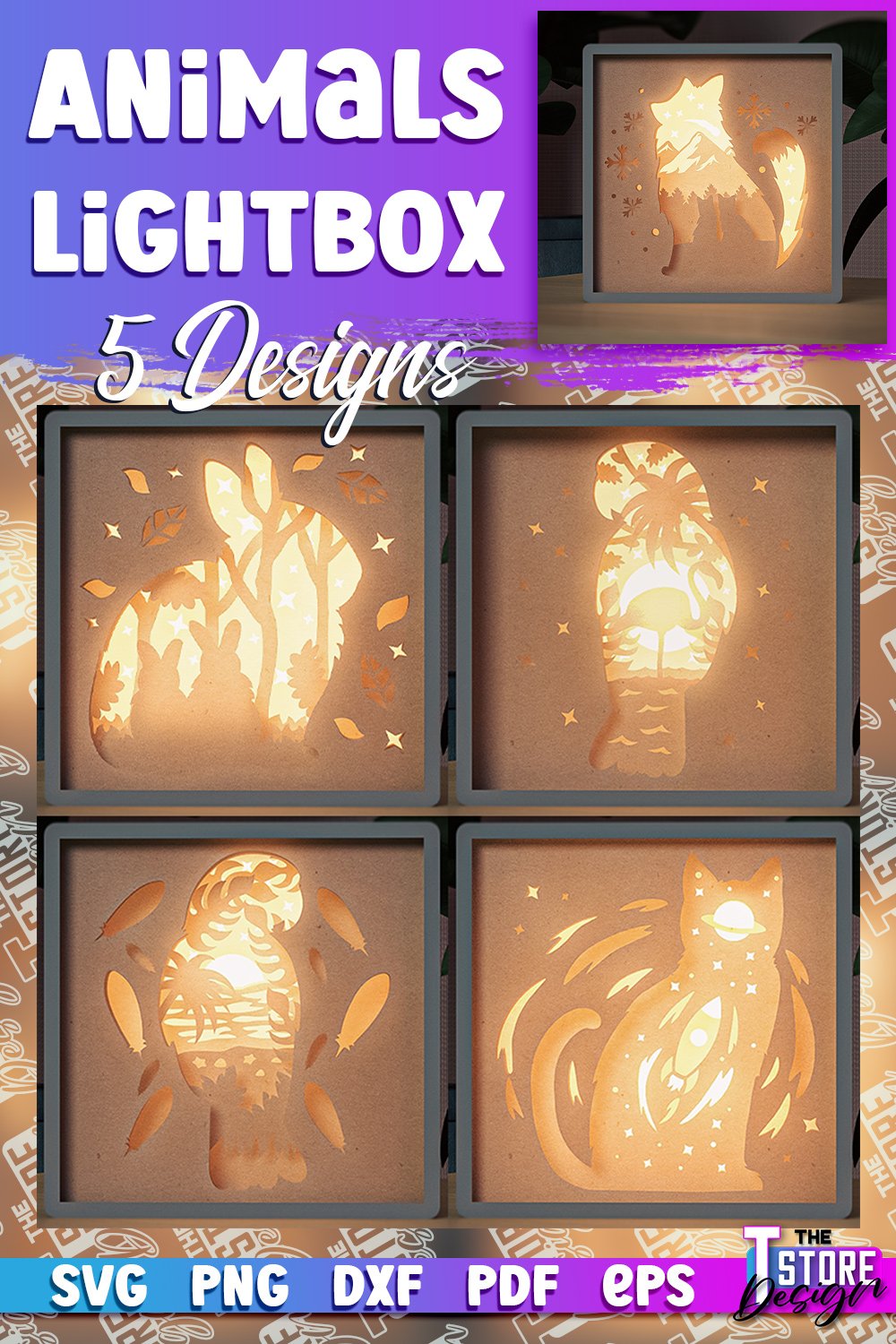 Animals 3D Shadow Box Layered Papercut|Animals Lightbox|SVG