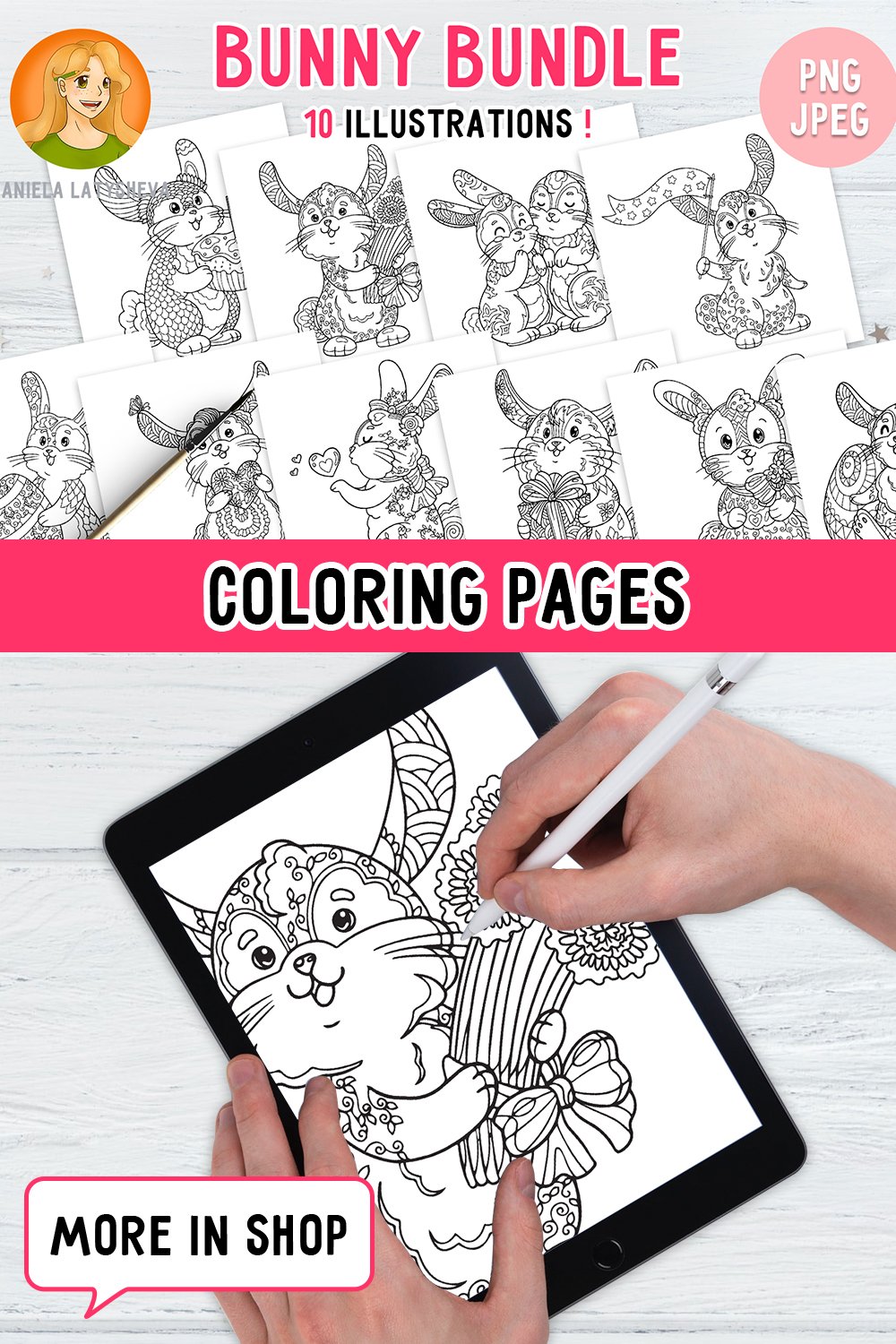 Coloring book pages with bunny for kids 10 illustrations