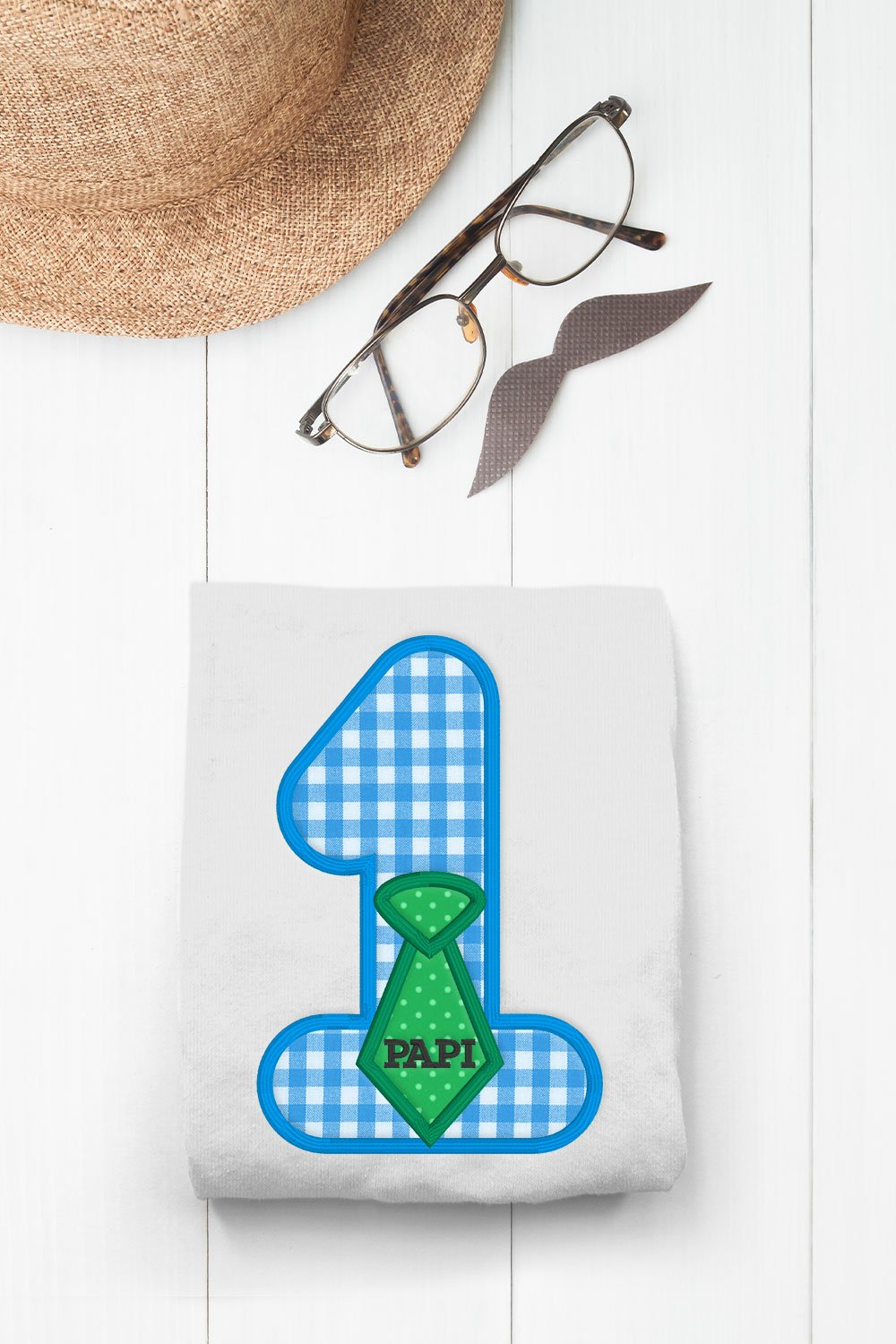 Number 1 Papi with Tie Applique Embroidery Design