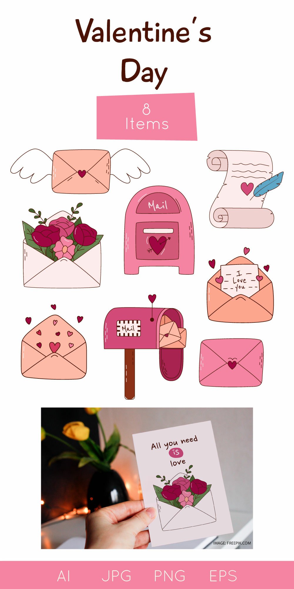 Valentine letter, mail clipart. Valentines Day Sublimation