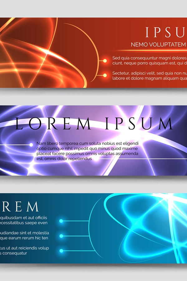 Glowing banner set with light effects