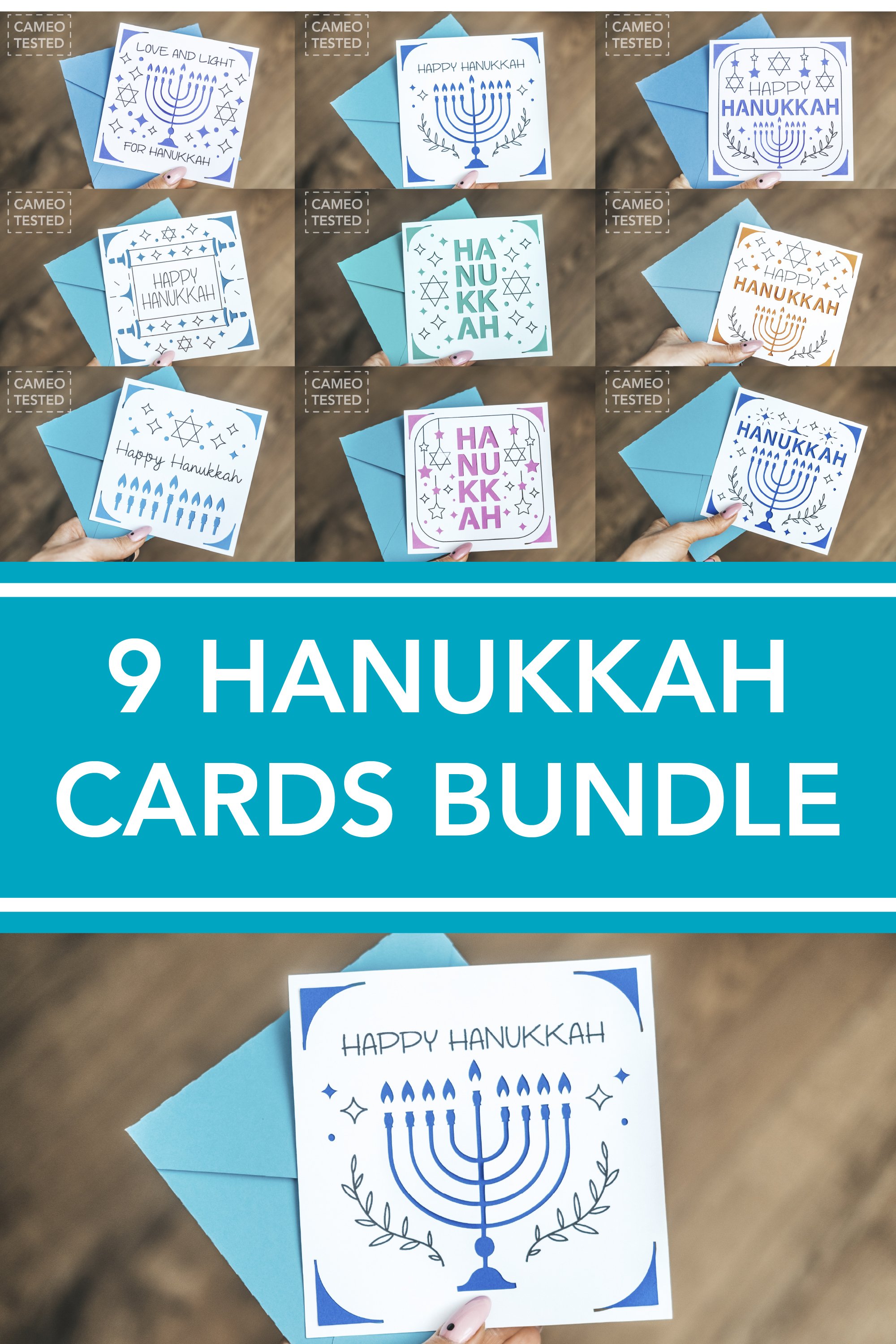 9 Happy Hanukkah cards SVG template,Jewish holiday cards