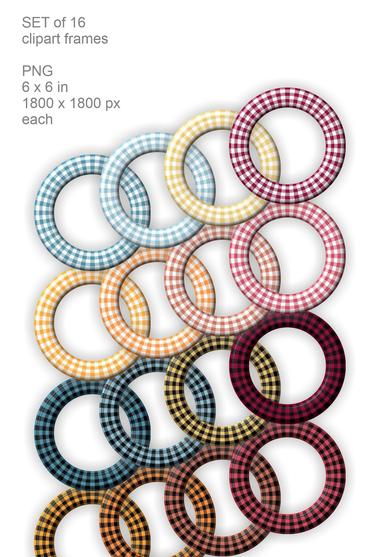 Round Buffalo Plaid Frame Set of 16 PNG in Fall Colors