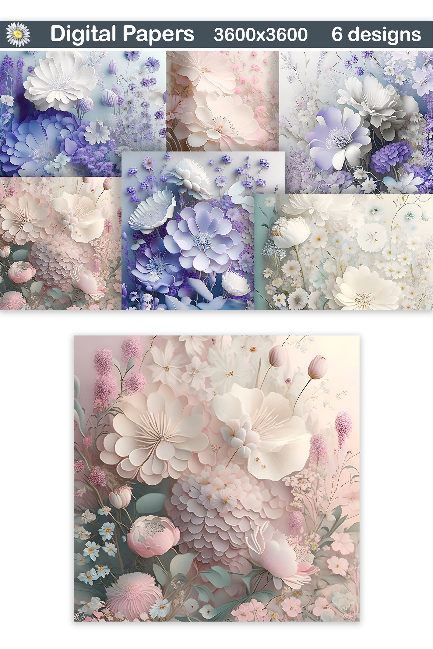 3D Flowers Background | Wildflowers Digital Paper