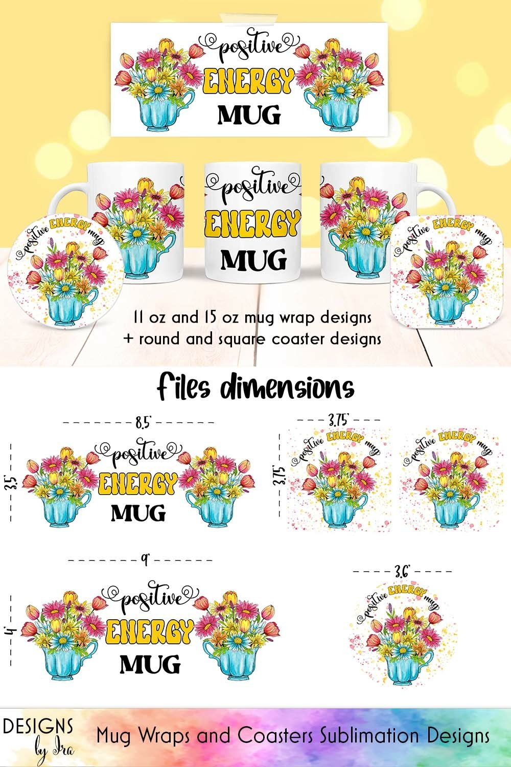 Positive Energy Mug Wrap Sublimation | Spring Flowers Mug
