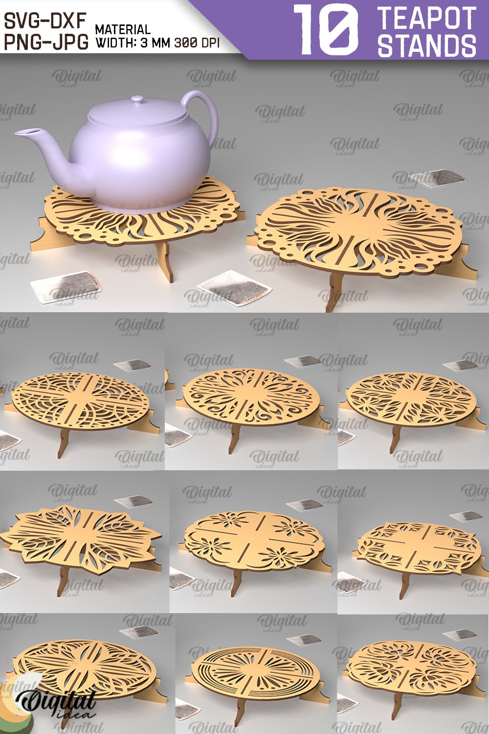 Wooden Teapot Stands LaserCut Bundle. Trivets For Teapot SVG