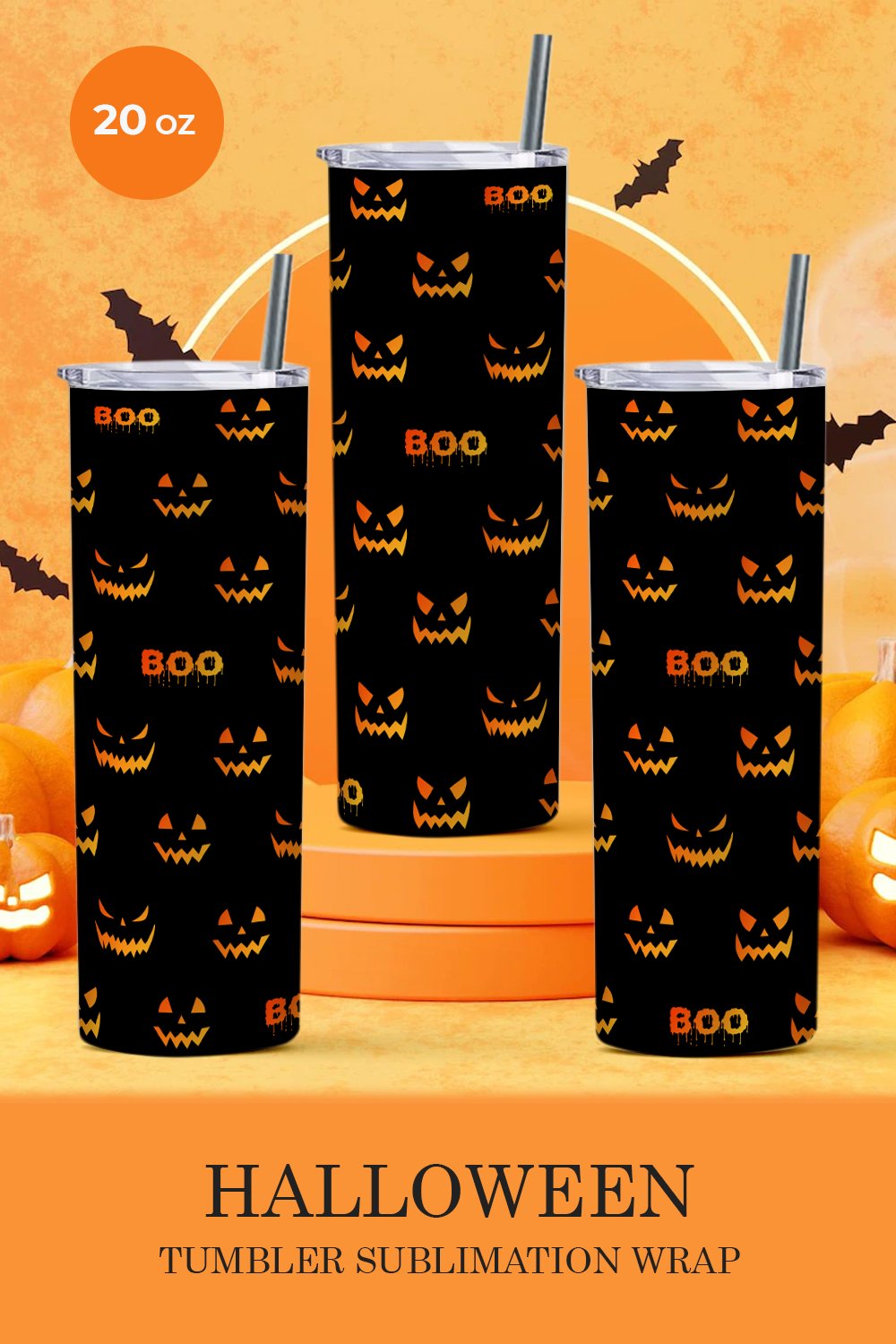 Halloween tumbler, 20 oz skinny tumbler sublimation wrap