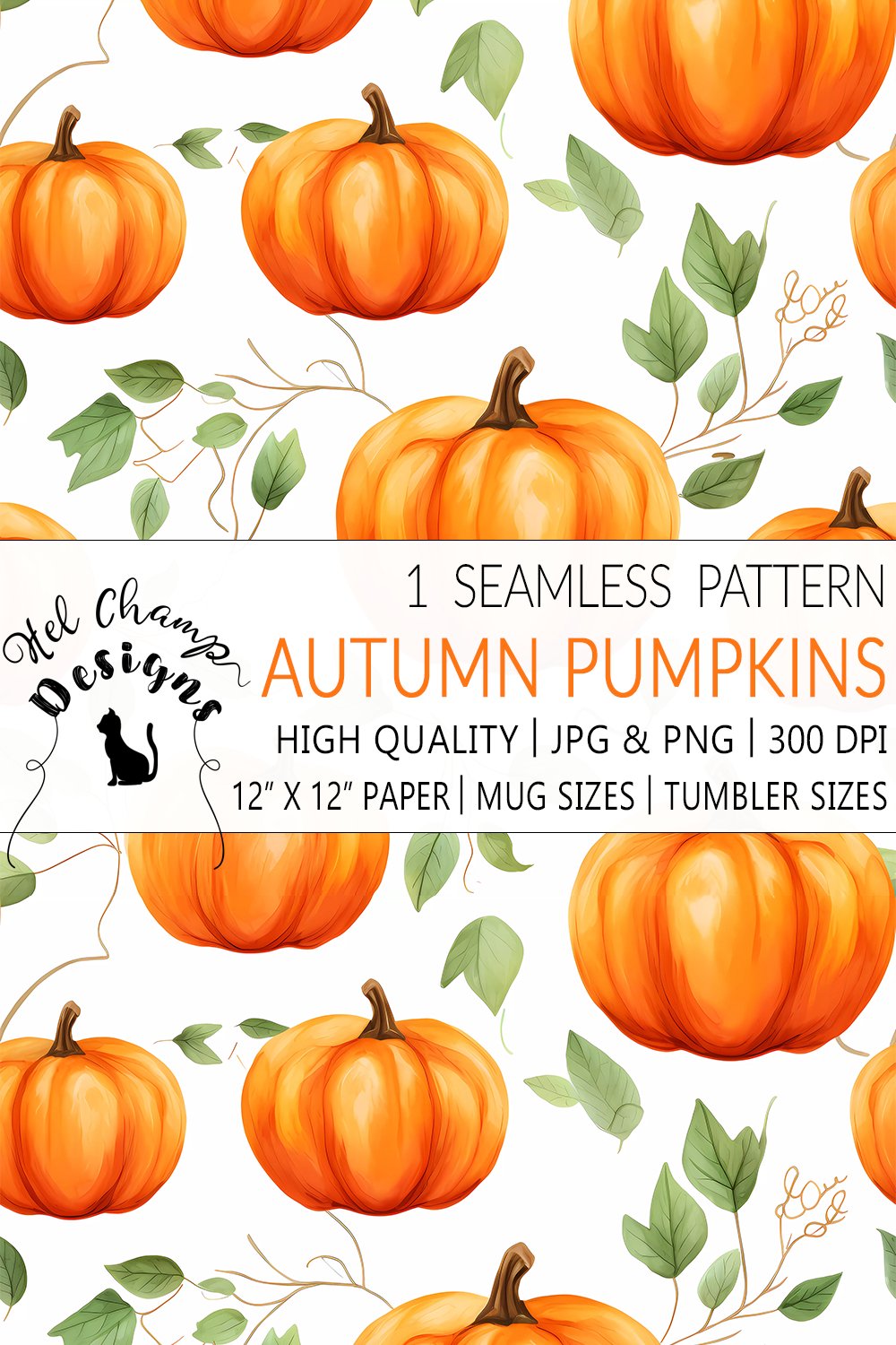 Scrapbooking paper with watercolor autumn pumpkins design