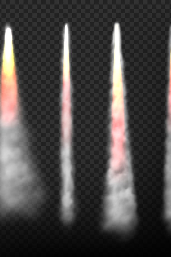 Rocket smoke. Realistic effect of speed flying launch space